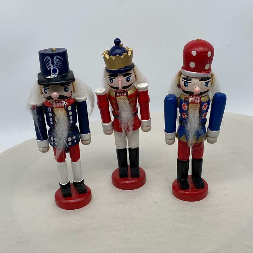 #21 - 3 Small Nutcracker Wooden Figurines 5 Inch Tall