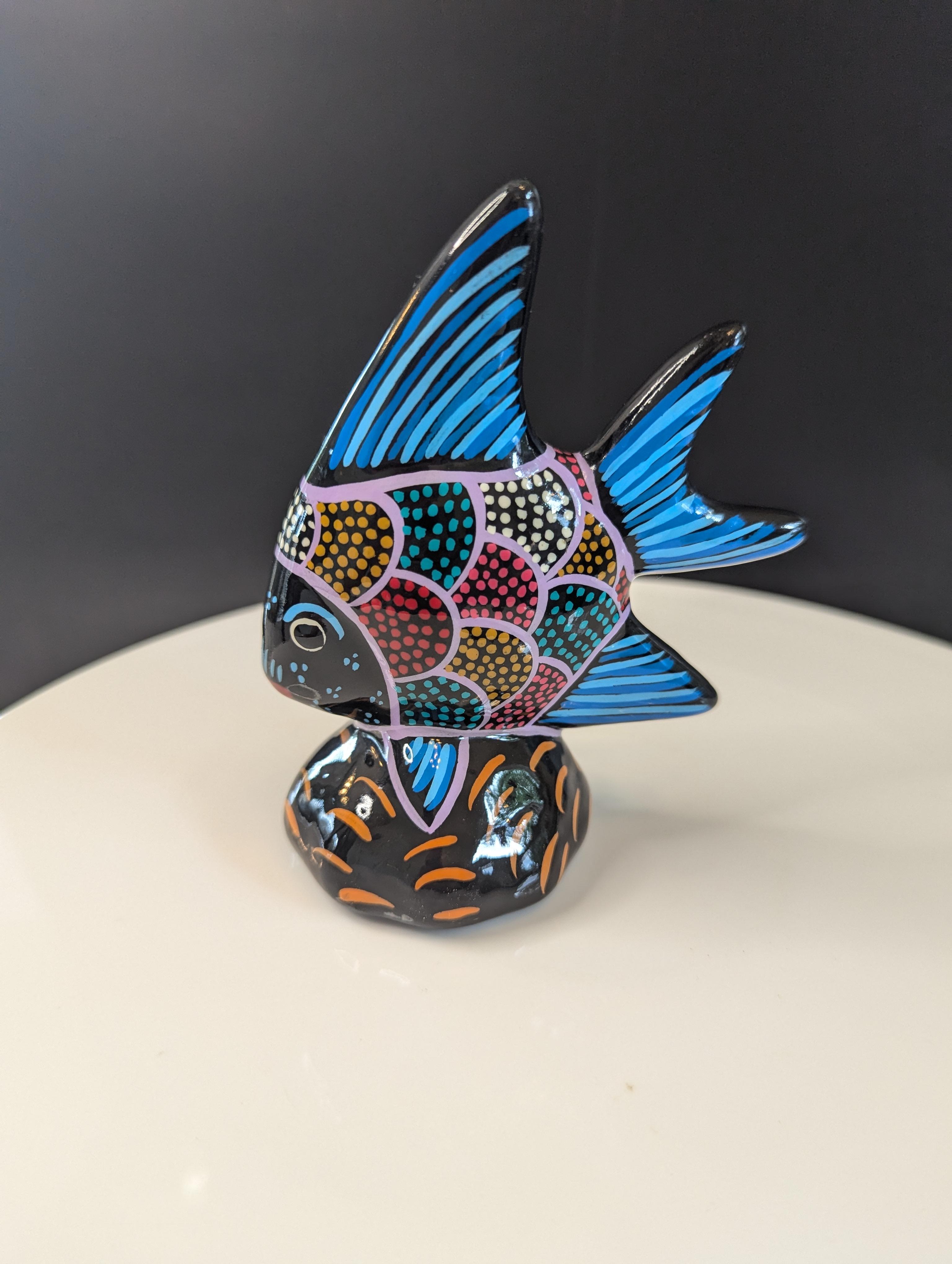 Colorful Ceramic Fish Figurine, Ocean Decor, Collectible
