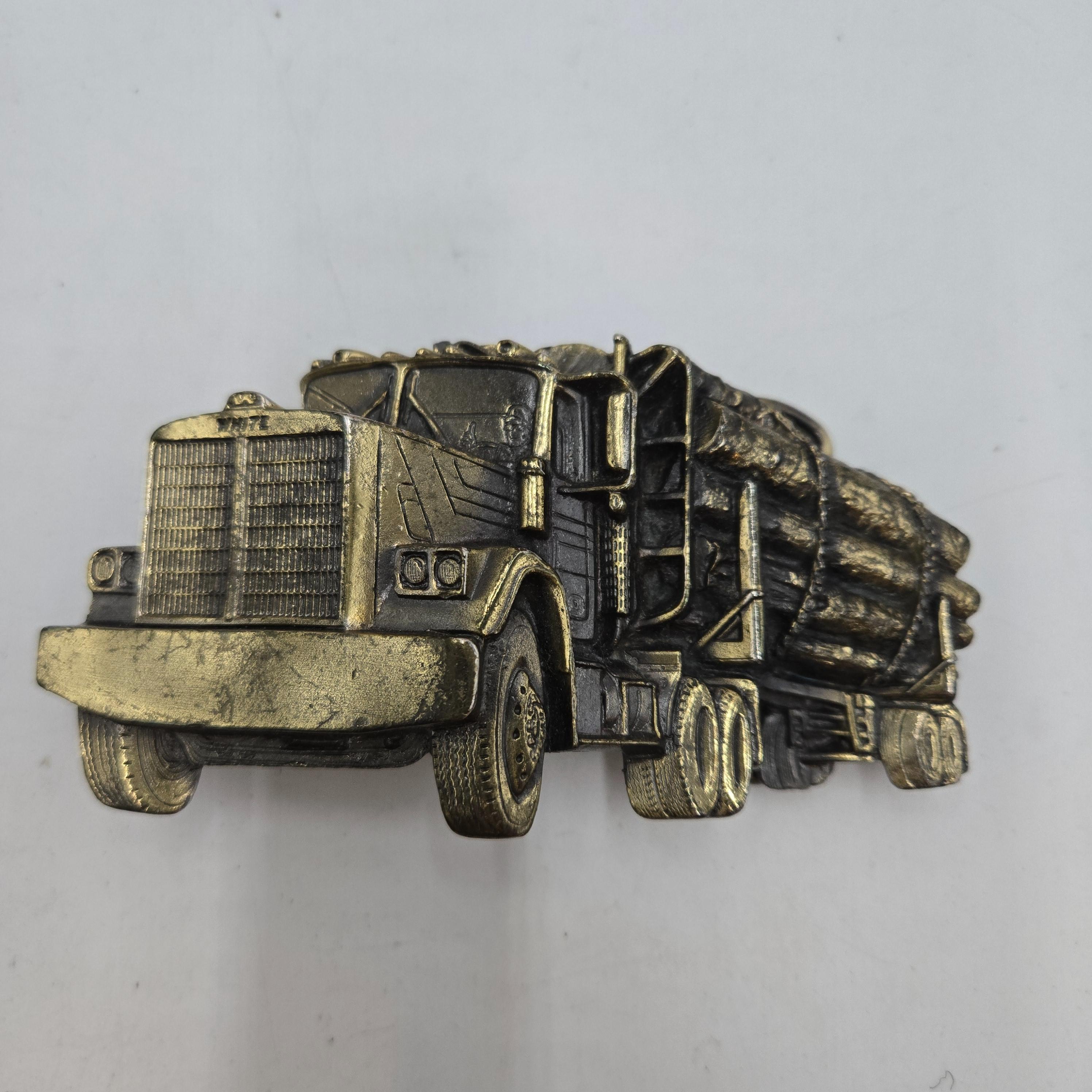 Logging Semi Truck Metal Chicago Belt Buckle Rectangle Shaped Vintage 1980