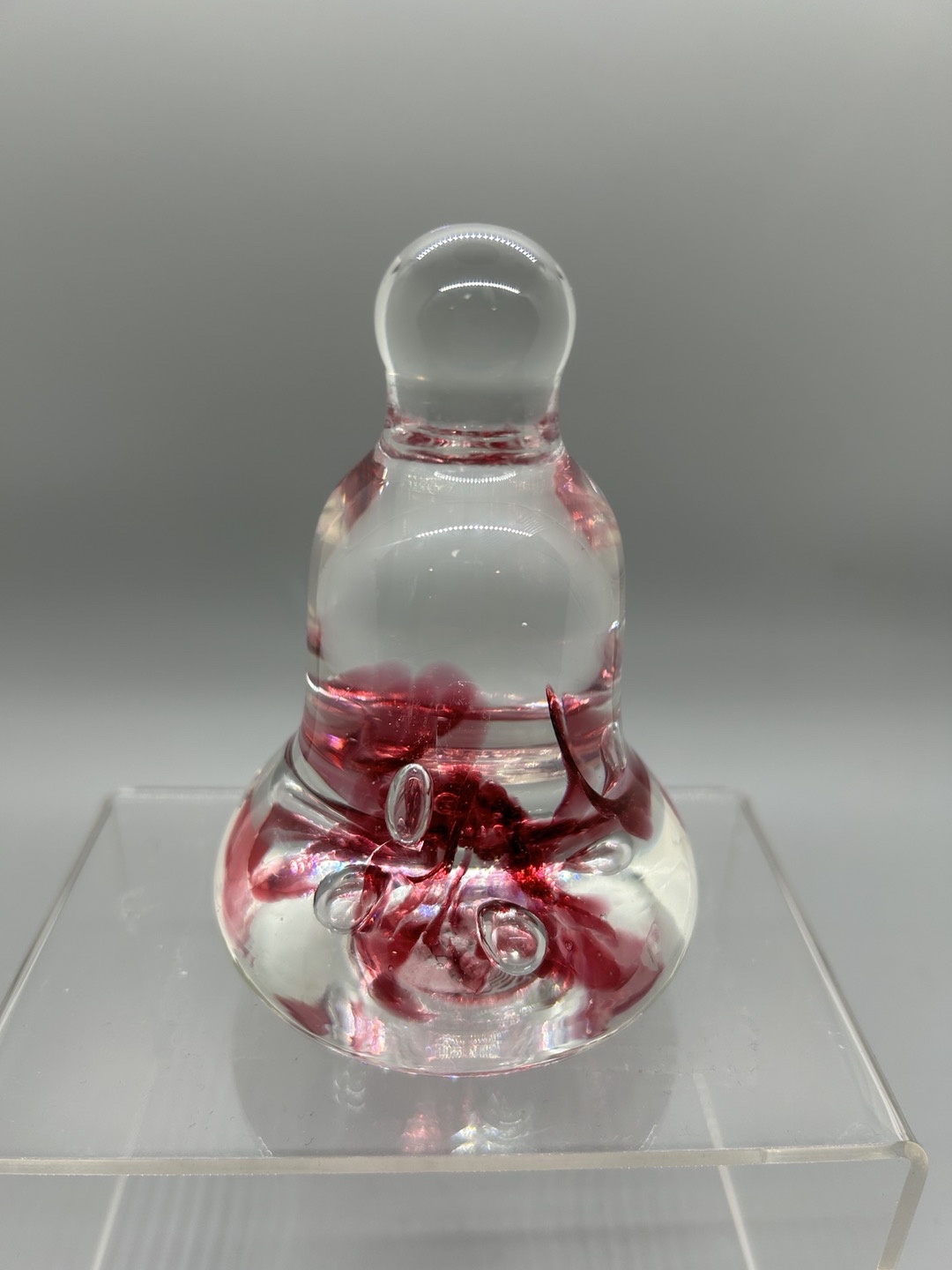 Paperweight Bell - Clear With Red & White - Stamped Joe Rice