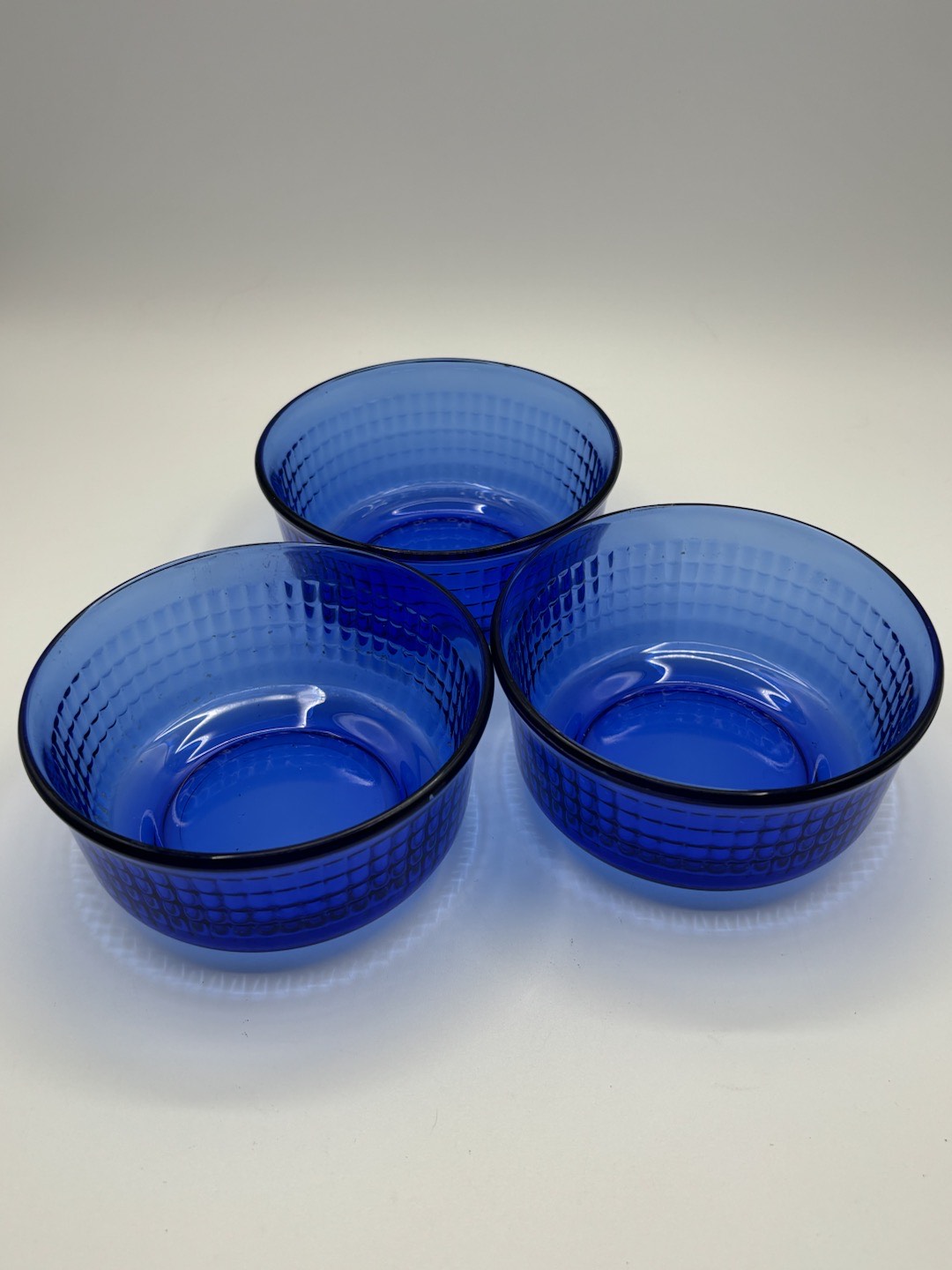 Forte Crisa (FCG3) Cobalt Blue Glass 3 Salad Cereal Bowls (5”) Textured ...