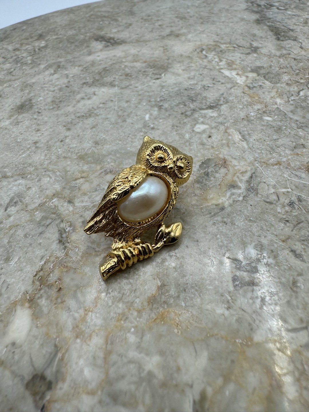 Vintage Avon Owl Bird on Perch Brooch Lapel Pin Gold Faux Pearl ...
