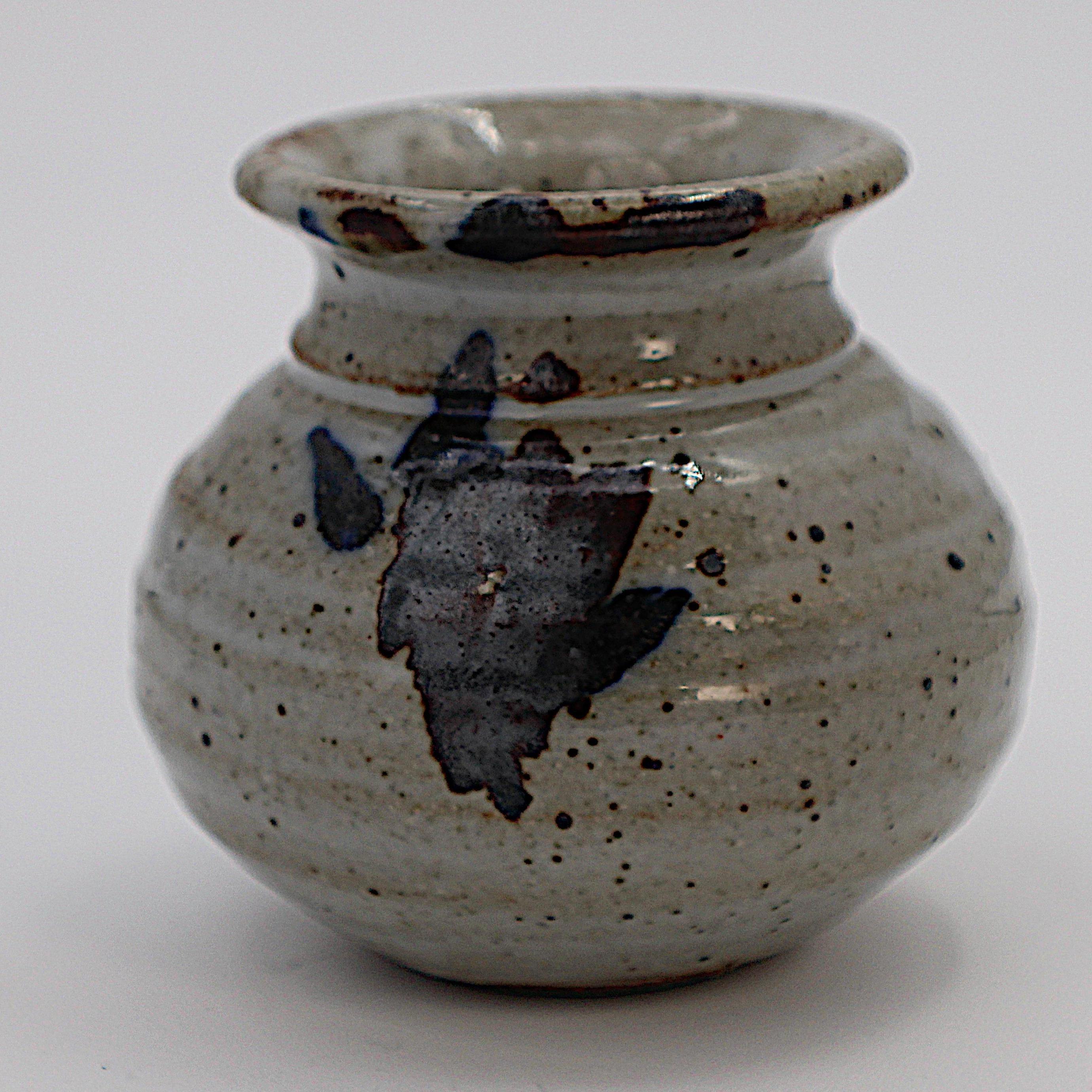 Studio Pottery Small Round Raku Glaze Bud Vase Signed