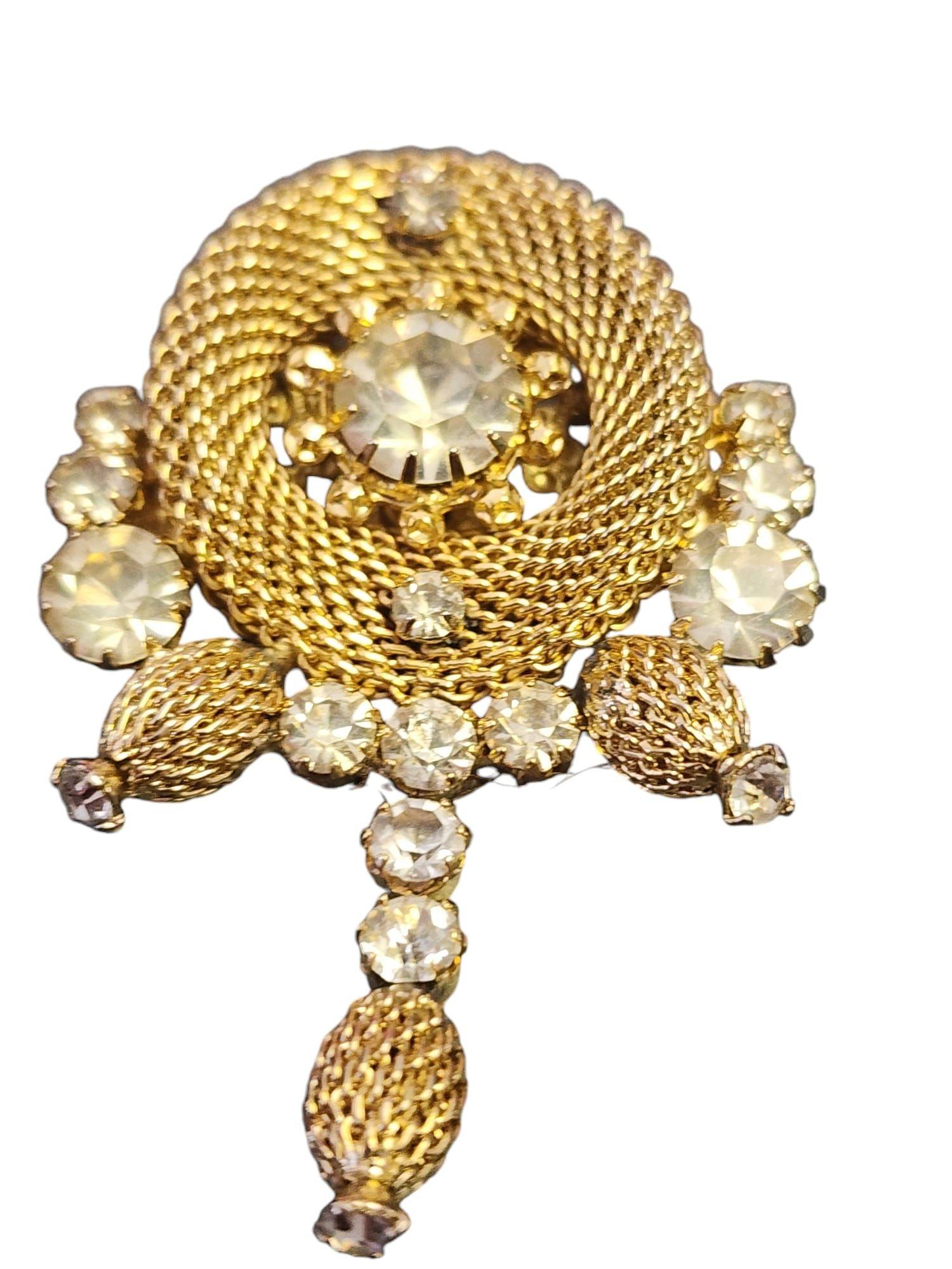 Vintage St. Labre Rhinestone and Mesh Brooch (A5713)