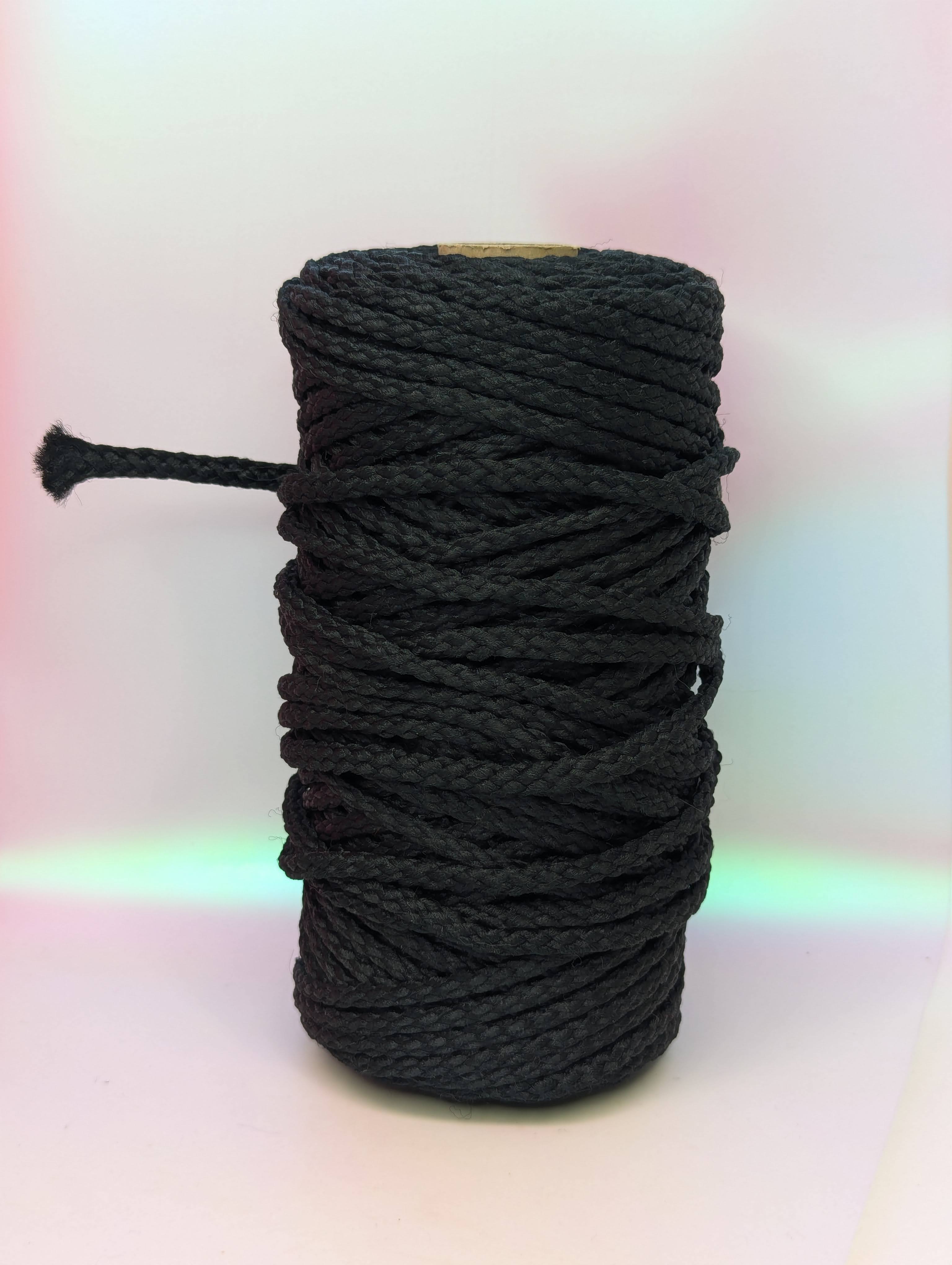 Vintage Macrame Cord Poly Black Spool 6mm gauge Crafts Diy Sewing Yarn ...