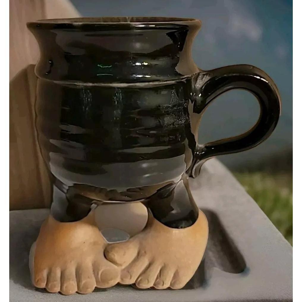 Five Bridges Pottery Feet Foot Coffee Mug Blue Brown Glazed Potbelly ...