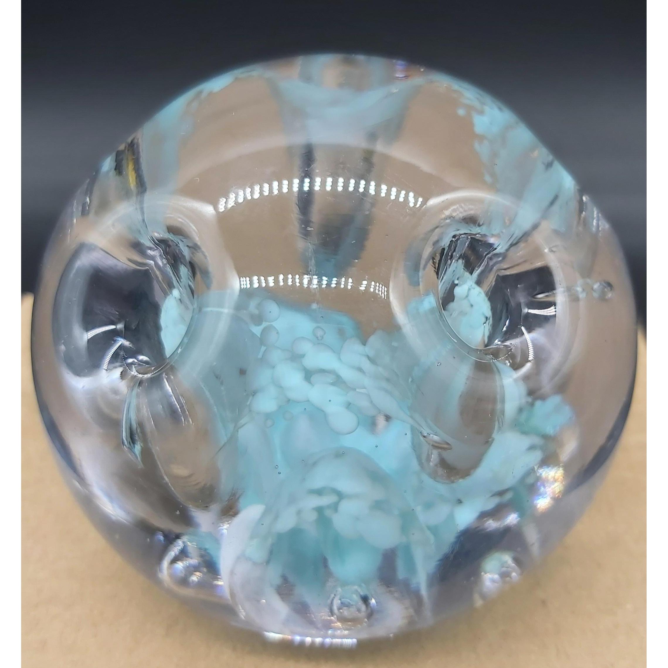Art Glass Blue Swirl Paperweight With Pencil Holder