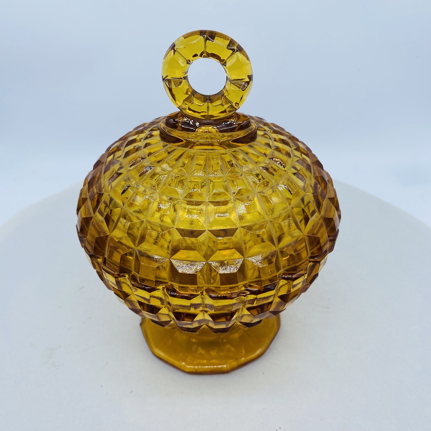 #0411 Vintage Amber Gold Glass Candy Dish with Lid and optic pattern ...