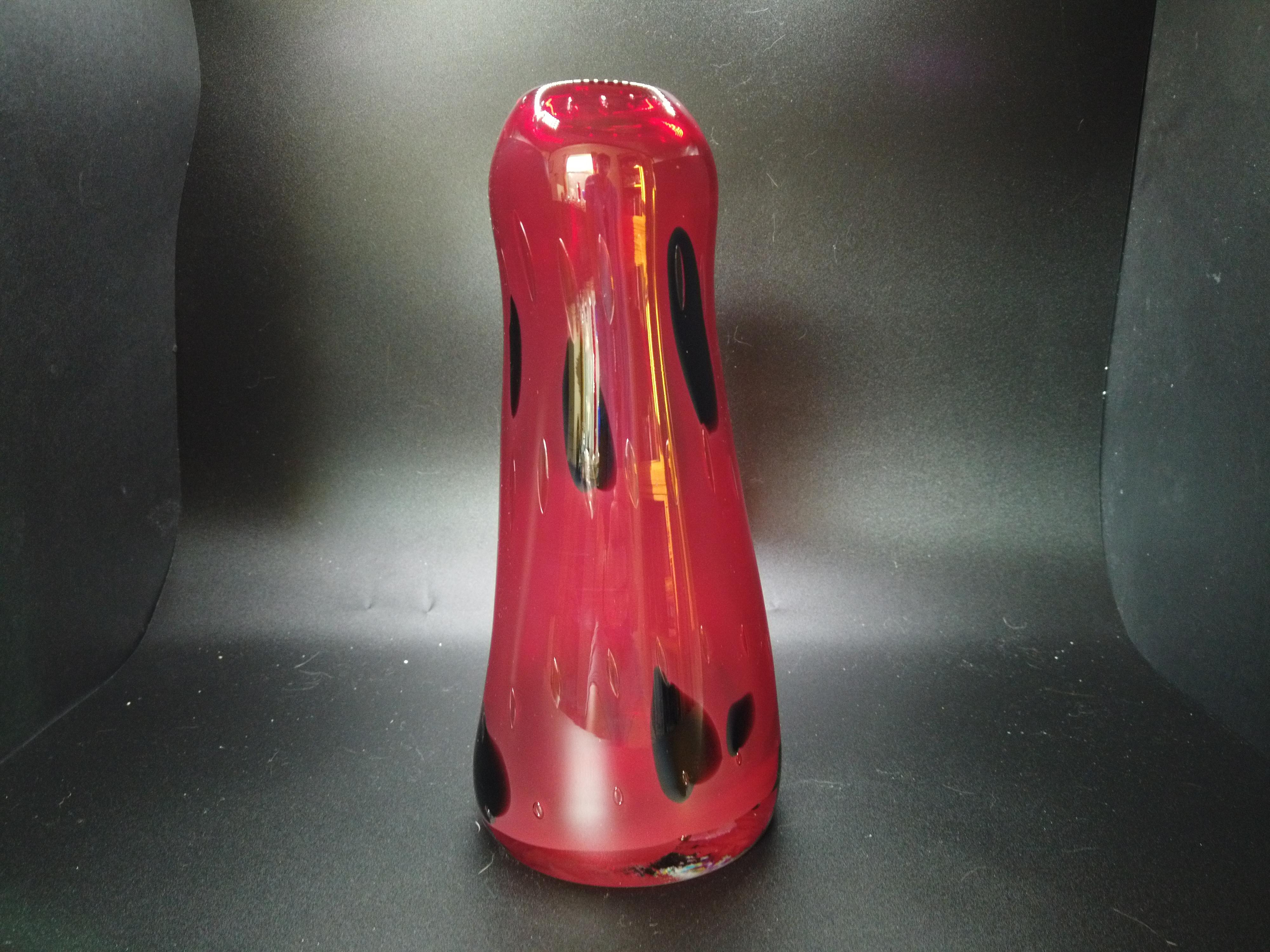 Handblown Red and Black Vase