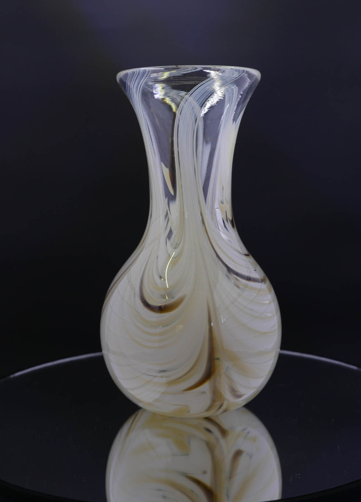 Adrian Sankey White and Brown Swirl Glass Bud Vase