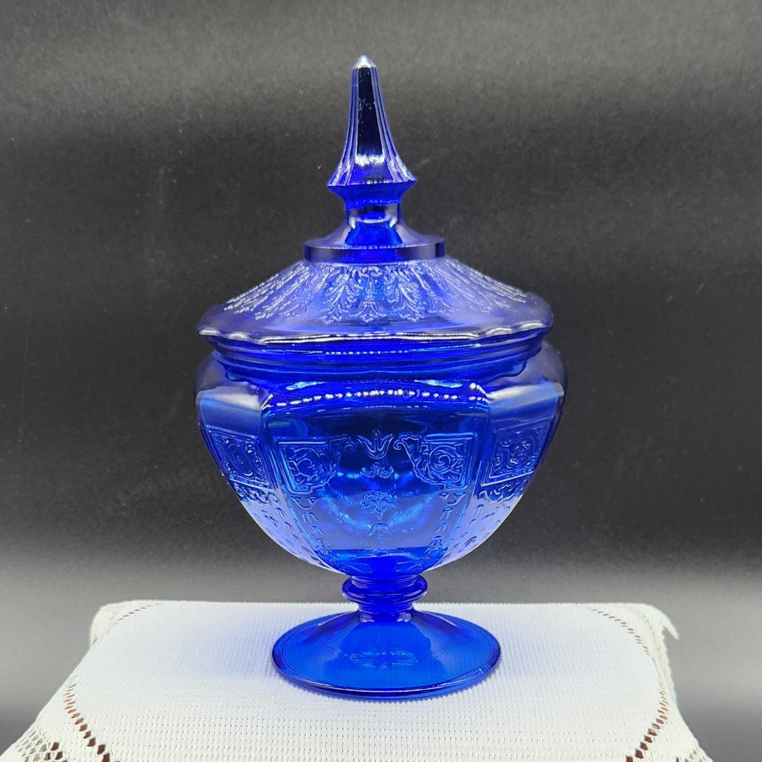 Vintage Anchor Hocking PRINCESS depression glass Cobalt Blue Candy Dish ...