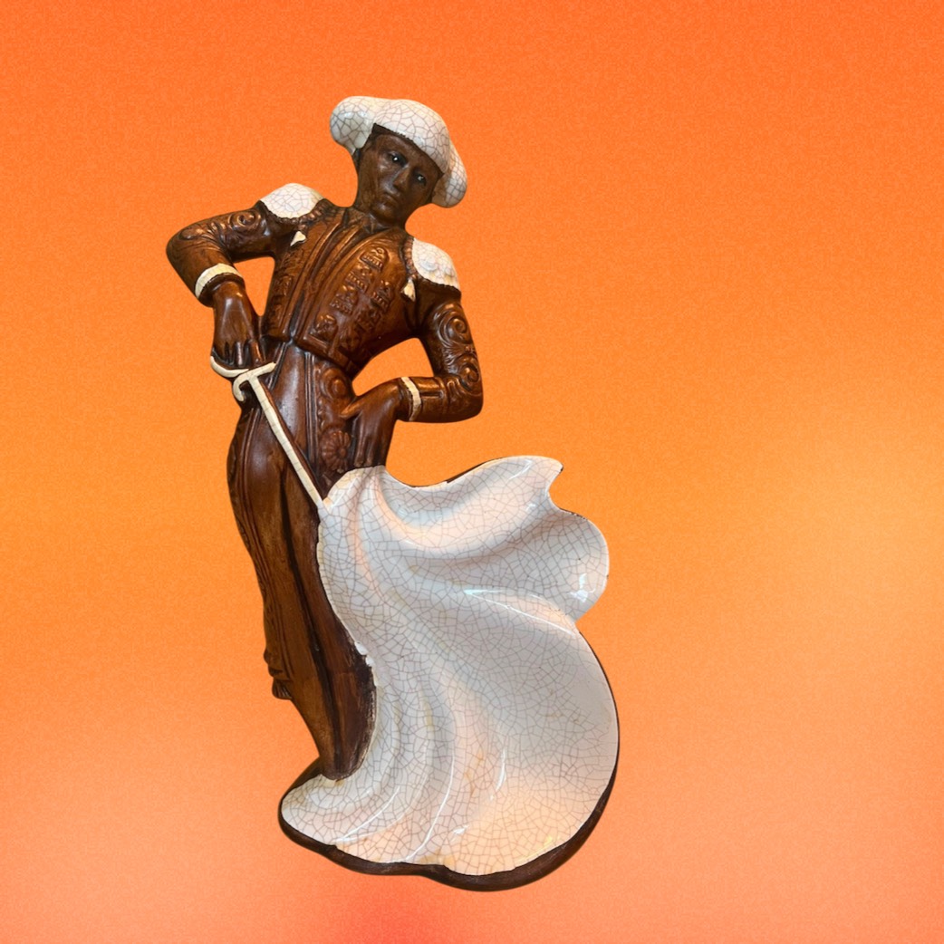 Vintage Mid Century Treasure Craft Matador Bullfighter 12.5” crackle glaze