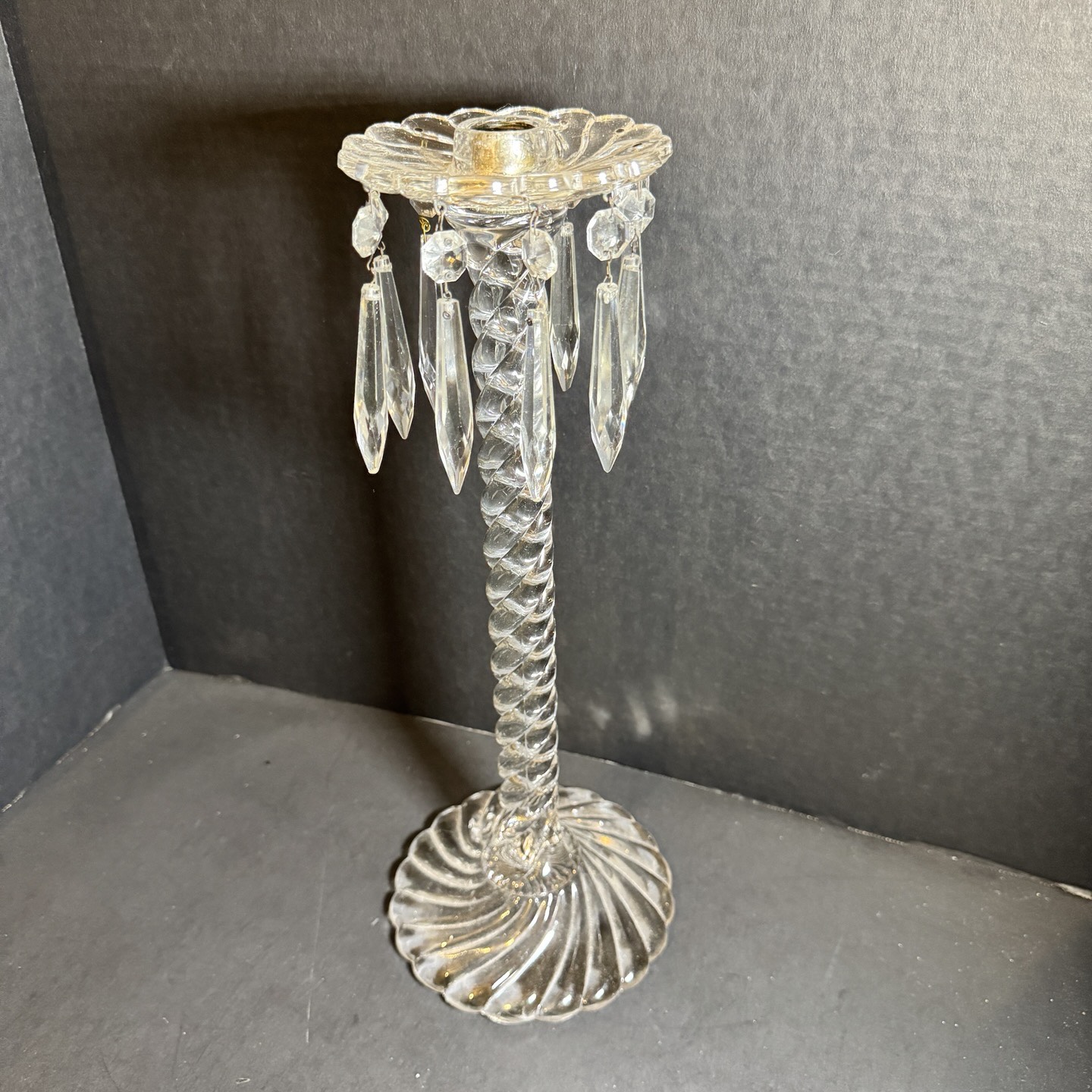 Vintage1930s Elegant Clear Glass Fostoria Candle Holder with Spiral ...