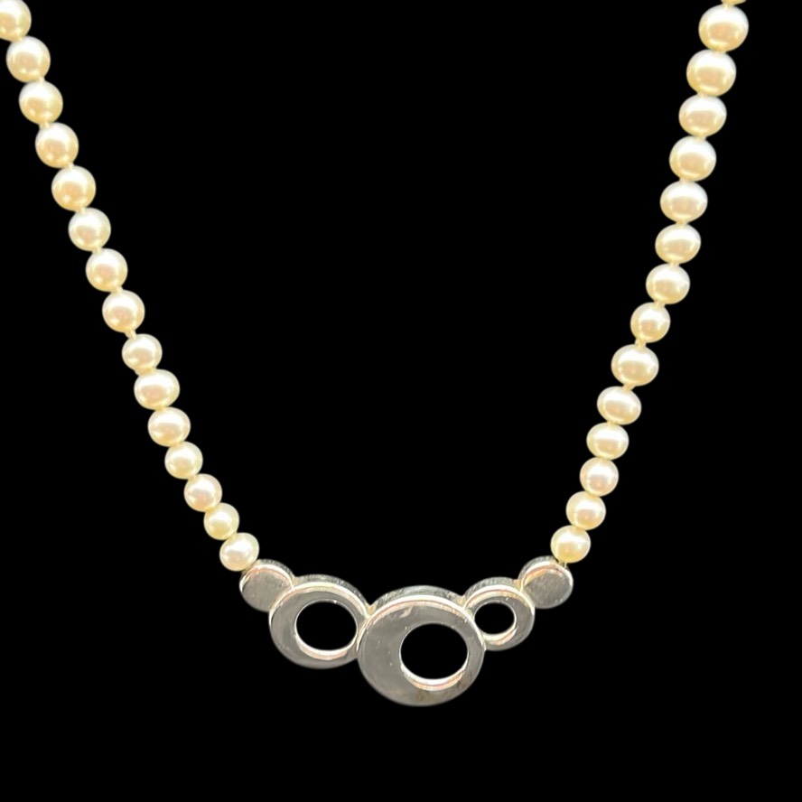 Misaki Monaco Cultured Pearl Necklace with Sterling Silver Modernist ...