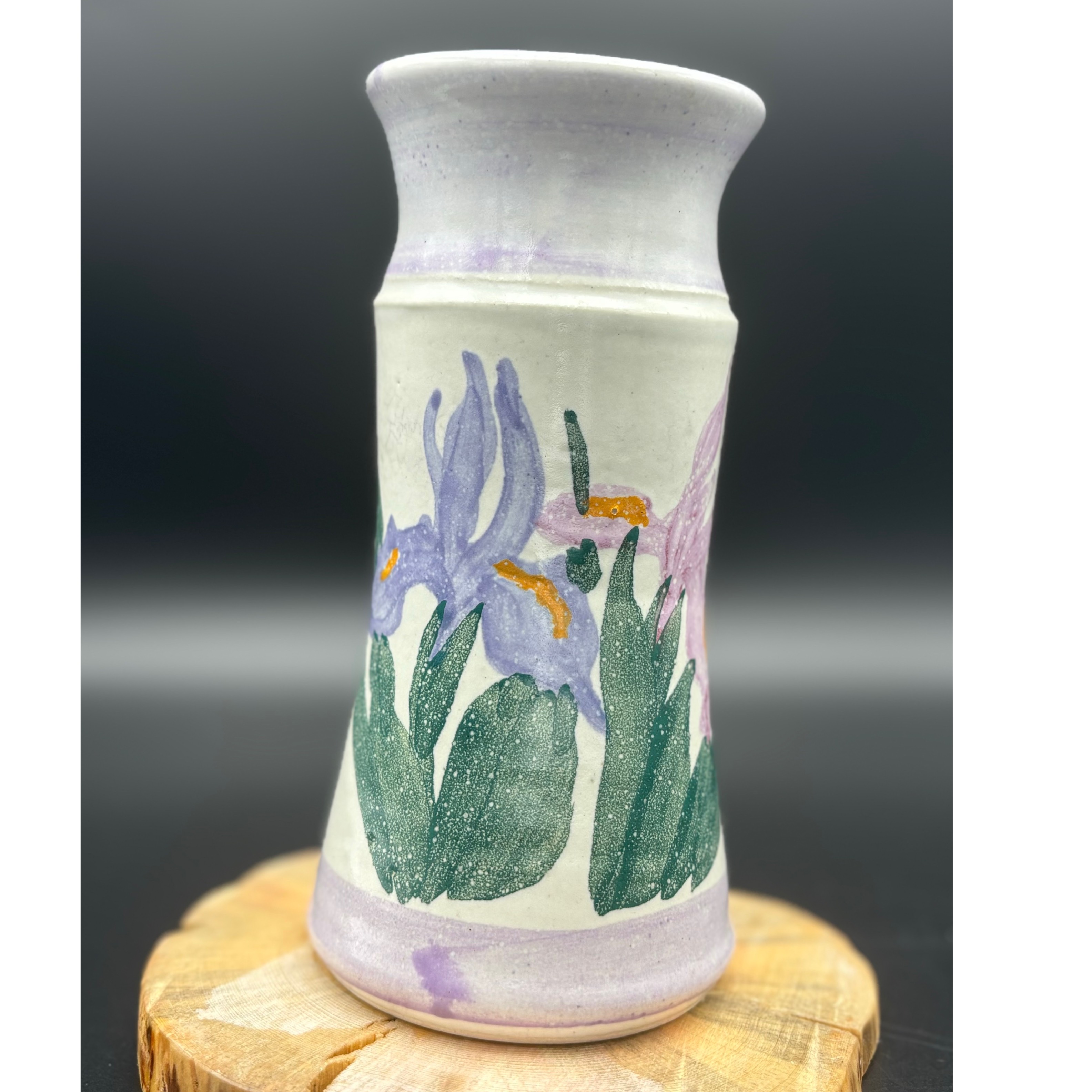 Hand Painted Art Pottery Iris Vase