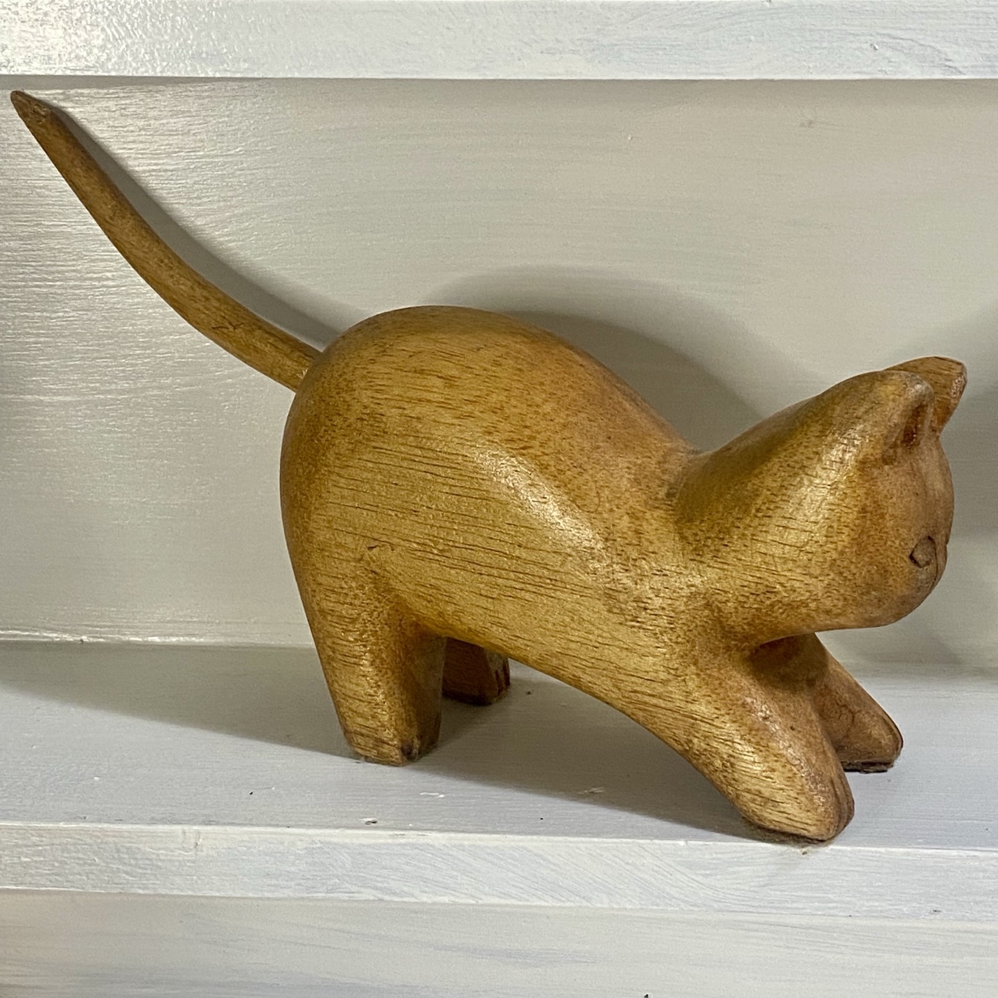 017. Primitive Carved Wooden Cat Figure 12”