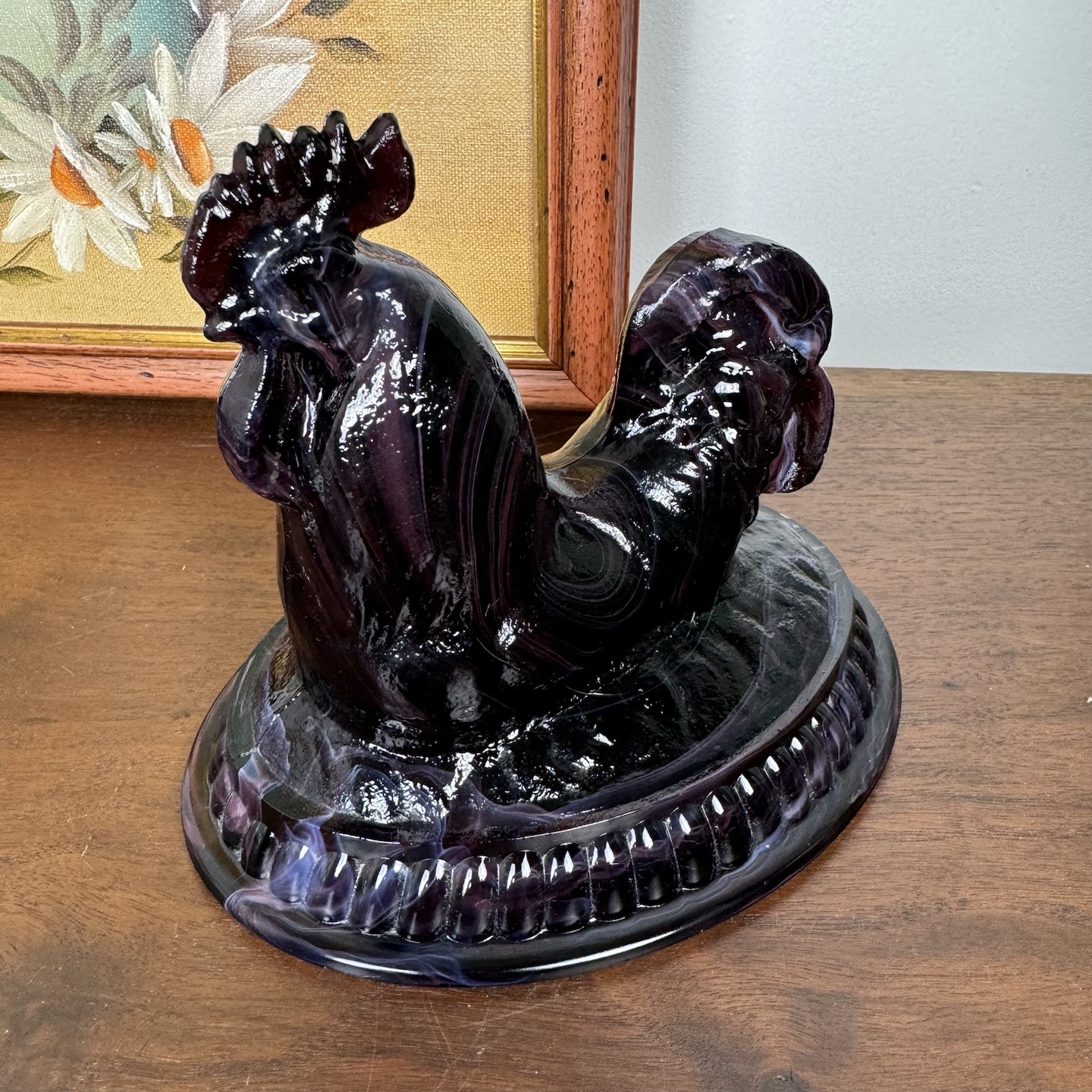 Vintage Imperial Glass Purple Amethyst Slag Rooster Covered Dish Hen on ...