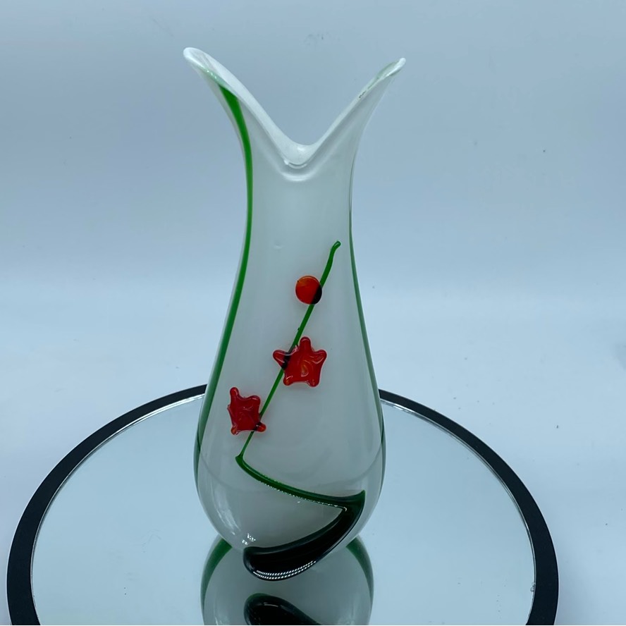 Vintage Peking Glass vase with overlay red blossom tree Applied Flower ...