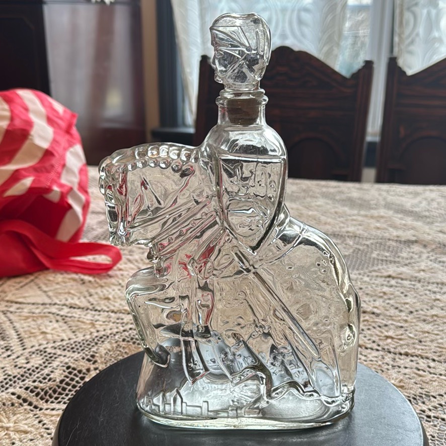 Vintage Knight On Horse Liquor Bottle Glass