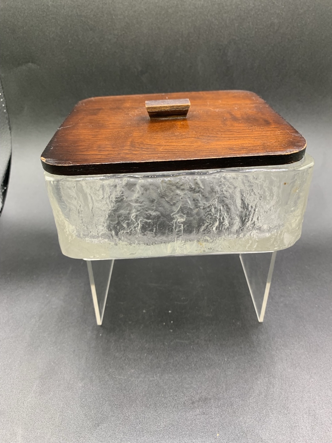 Hoya Corporation, Square Glass Cracked Ice Dish With Wood Lid. Made In ...