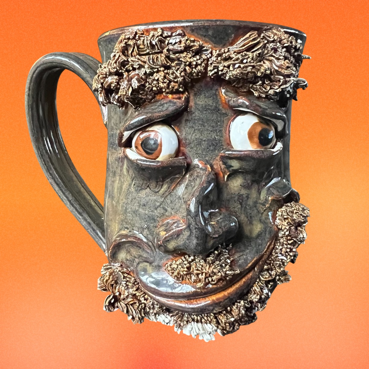 #01 Pottery Fun Bearded Smirky Face Mug Large Handle