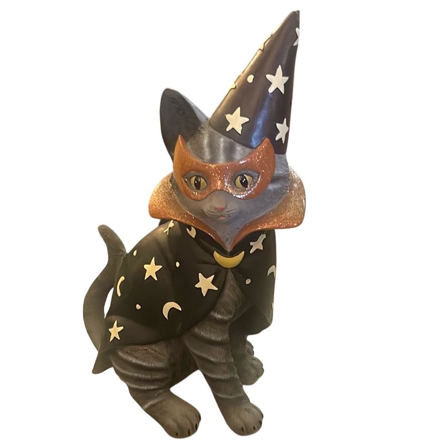 Retro Cat In A Costume Halloween Molded Resin 12” x 8”