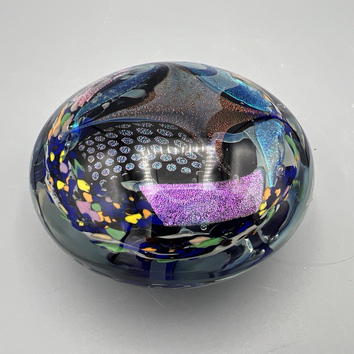 Dichroic Studio Art Glass 5.5” Paperweight Signed Rick Garnett