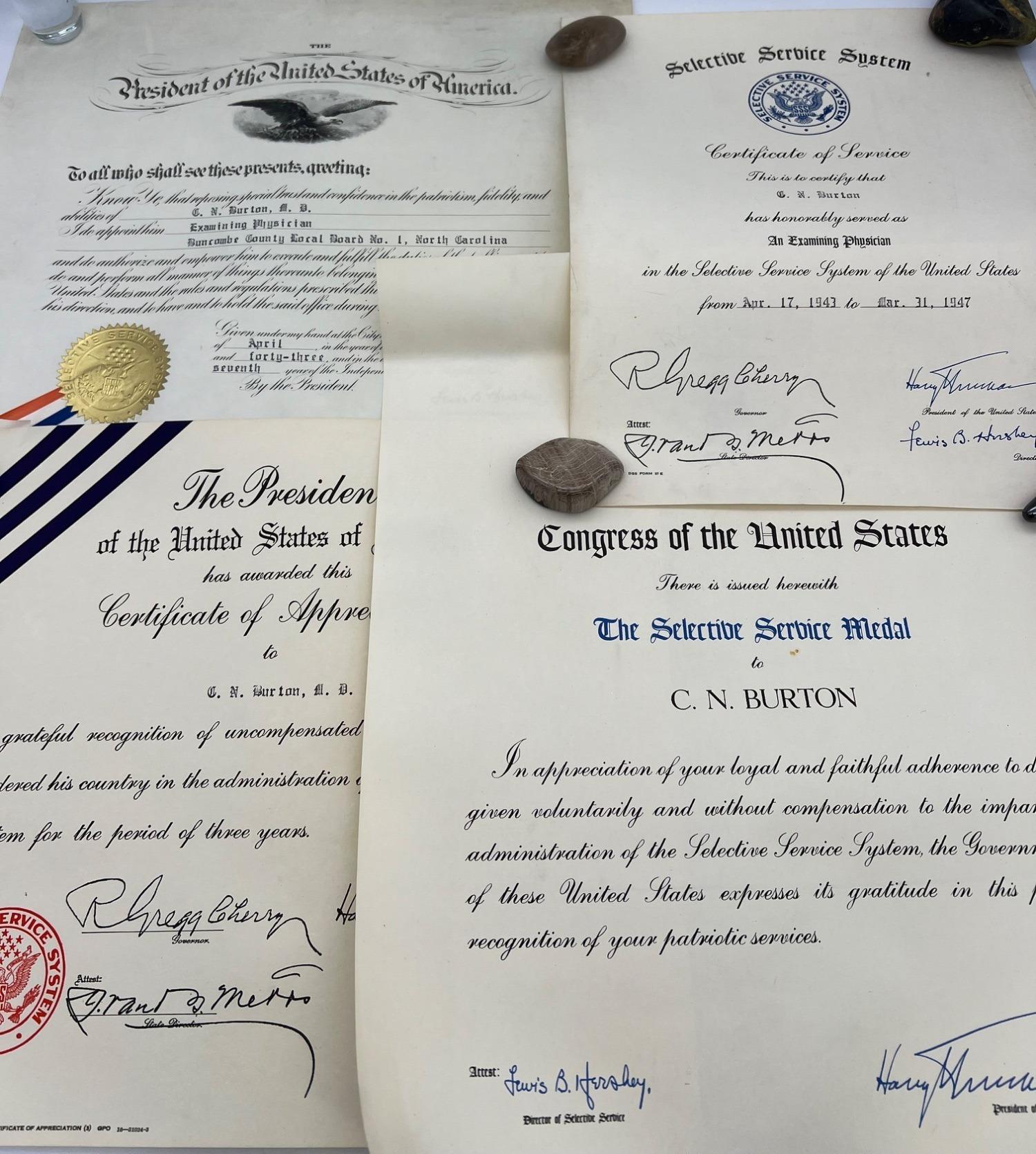 4 Vintage Selective Service System Certificates of Service Harry Truman ...