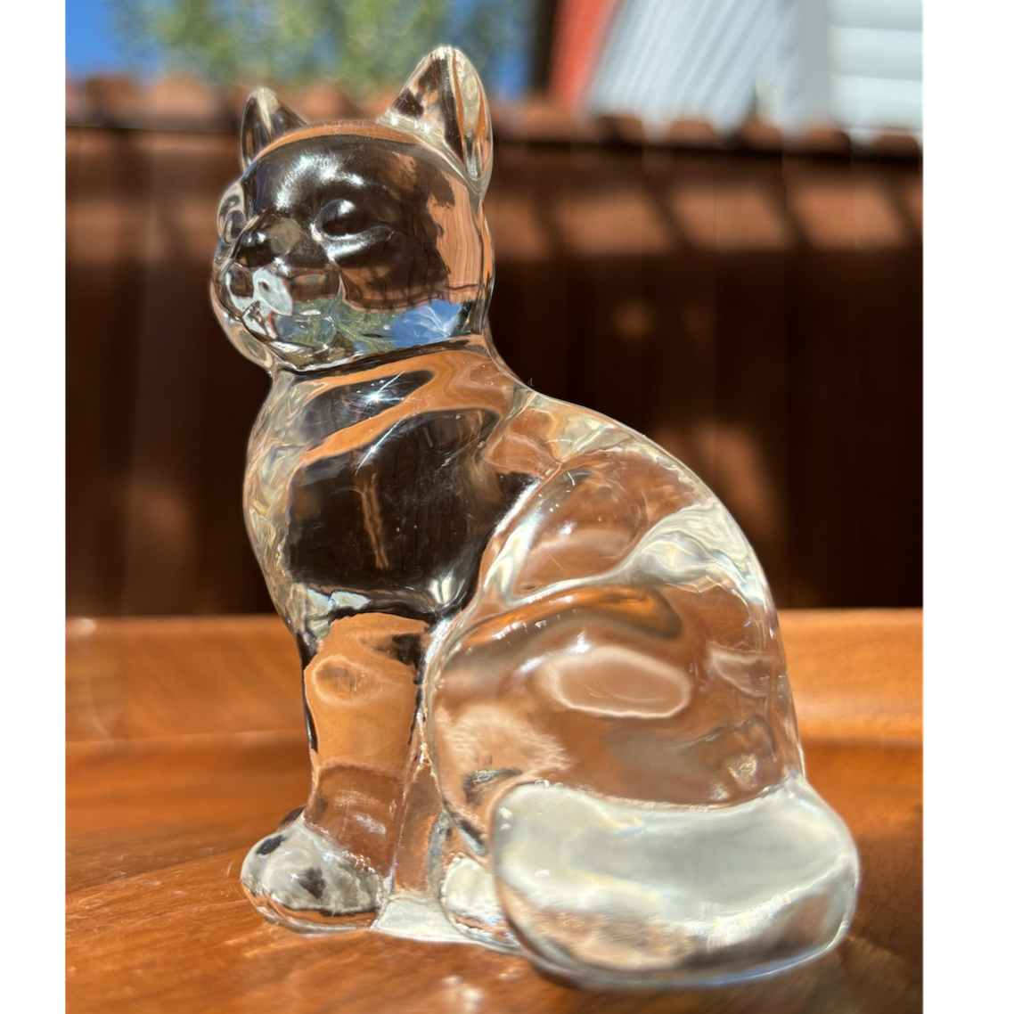FENTON Clear Glass Cat Figurine Paperweight