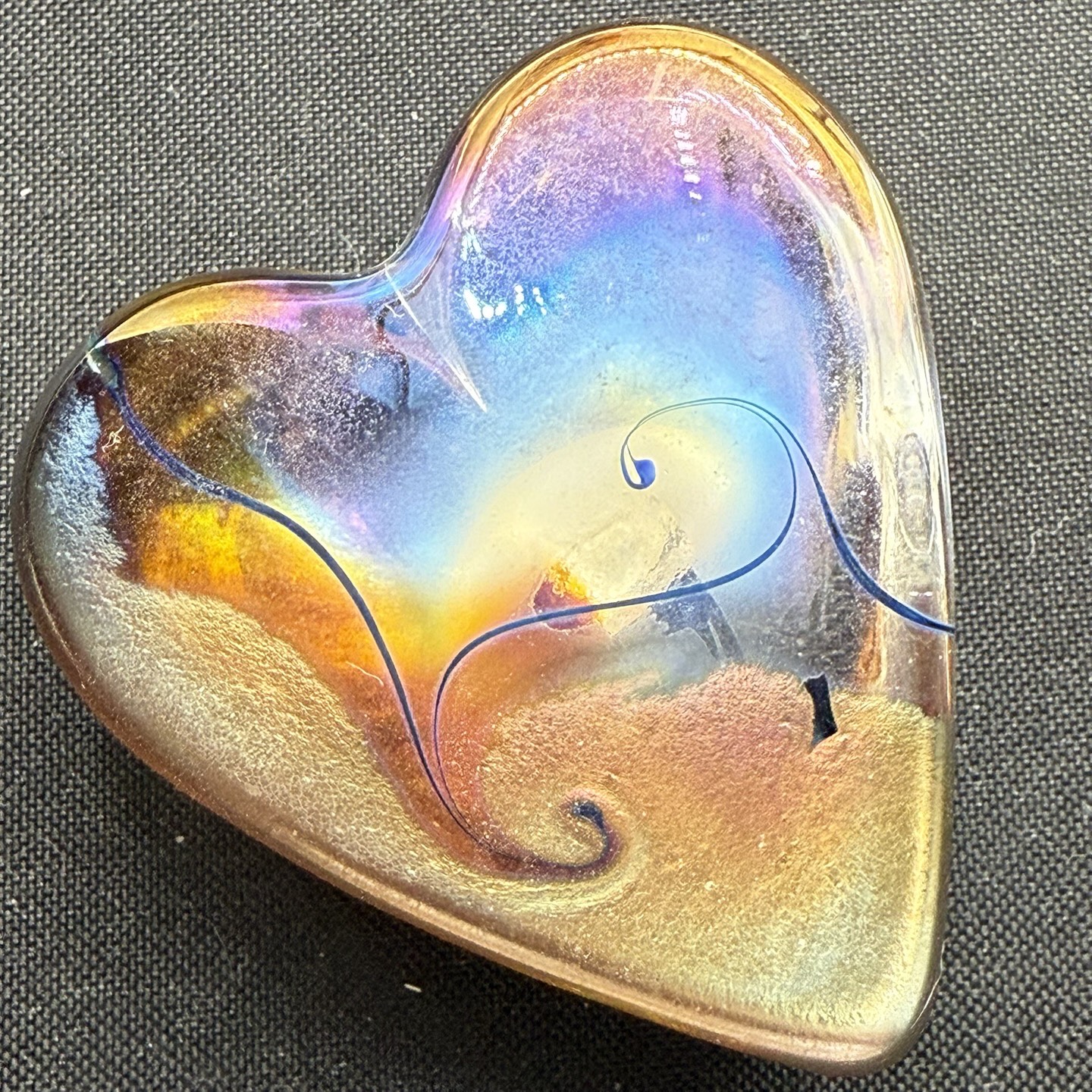 Robert Held Iridescent Metallic Blue Swirl Heart Paperweight AS IS*
