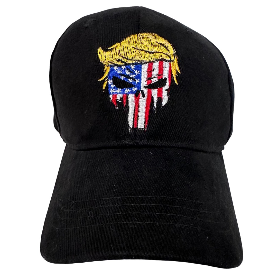 Donald Trump American Flag Punisher Skull MAGA Adjustable Hat
