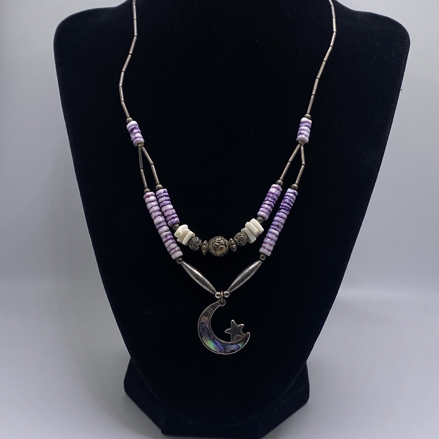 20” Stunning Made Mexico Sterling Liquid Silver Necklace w/Abalone Moon ...