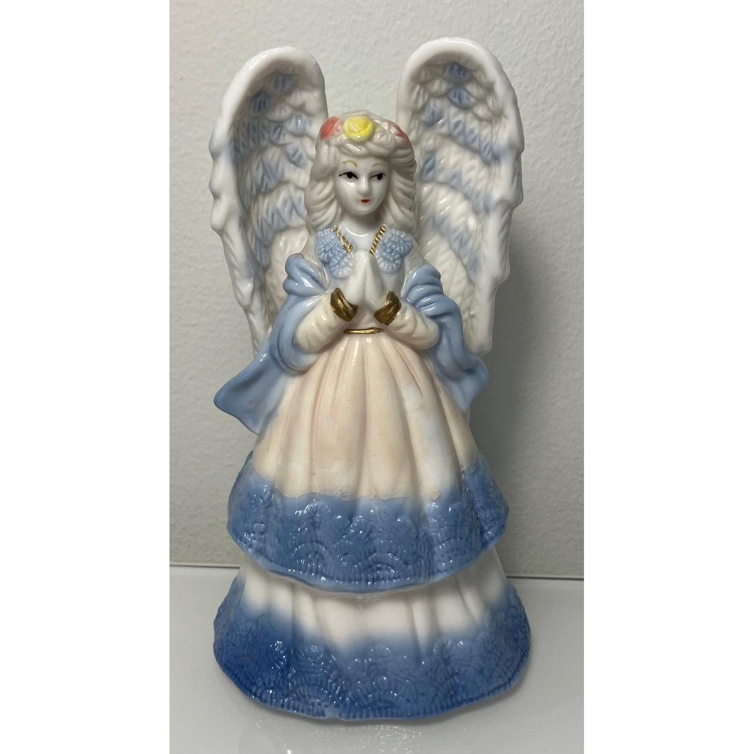 Porcelain Angel Bell Figure Figurine 5.5" White Blue Wings