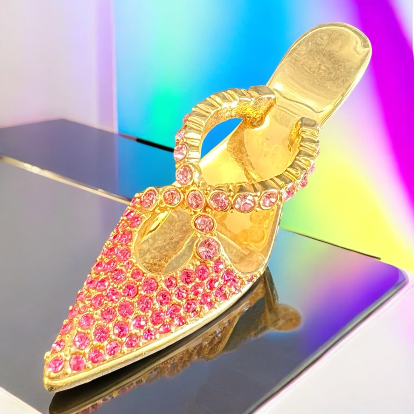 JuJu Palais Royal Gold Tone Pink Rhinestones High Heel Shoe Stiletto ...