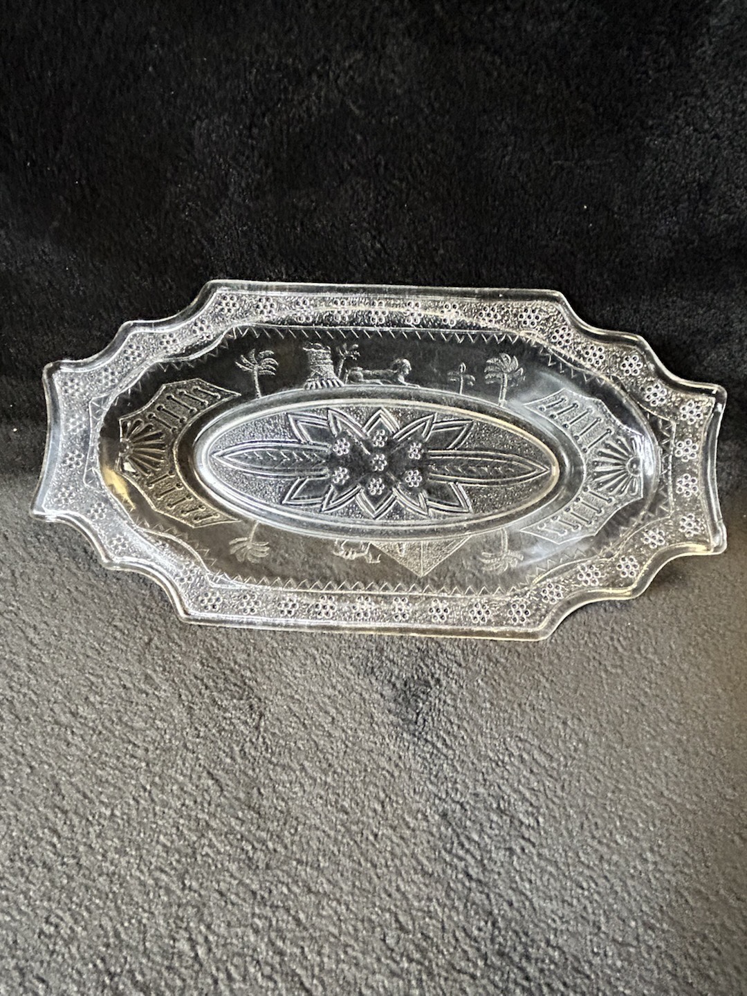 Antique Adam’s & Co Egyptian Sphinx Pyramid Glass Relish Dish Early 1900’s