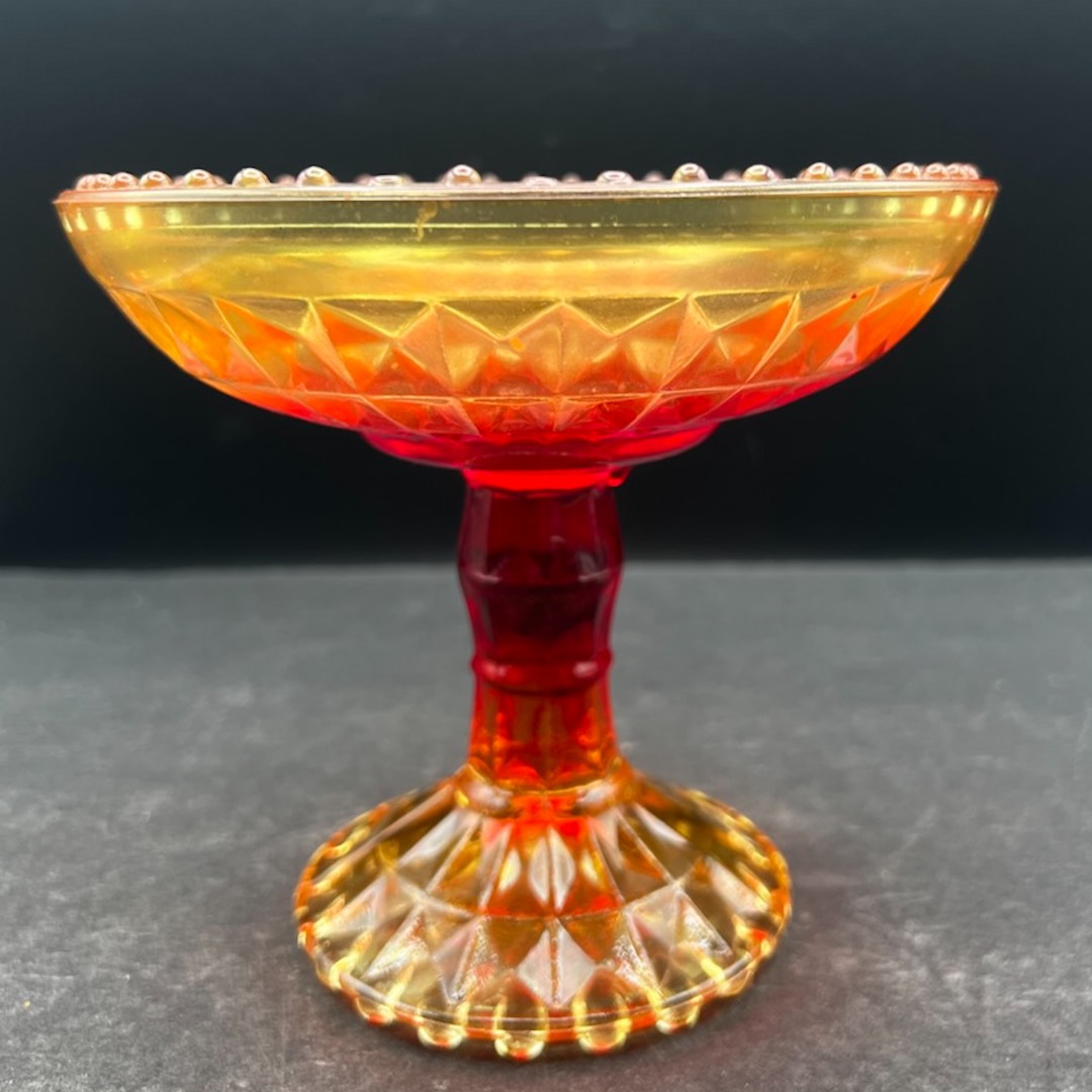 #384A Vintage Jeanette Amberina Footed Glass Pedestal Red & Yellow ...