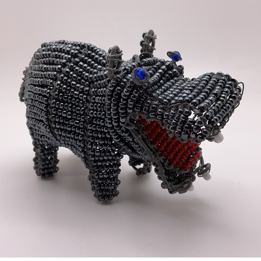 021 ZOO Wire and Bead Art Sculpture Hippo Figurine 3"T x 4.5"L Hand ...