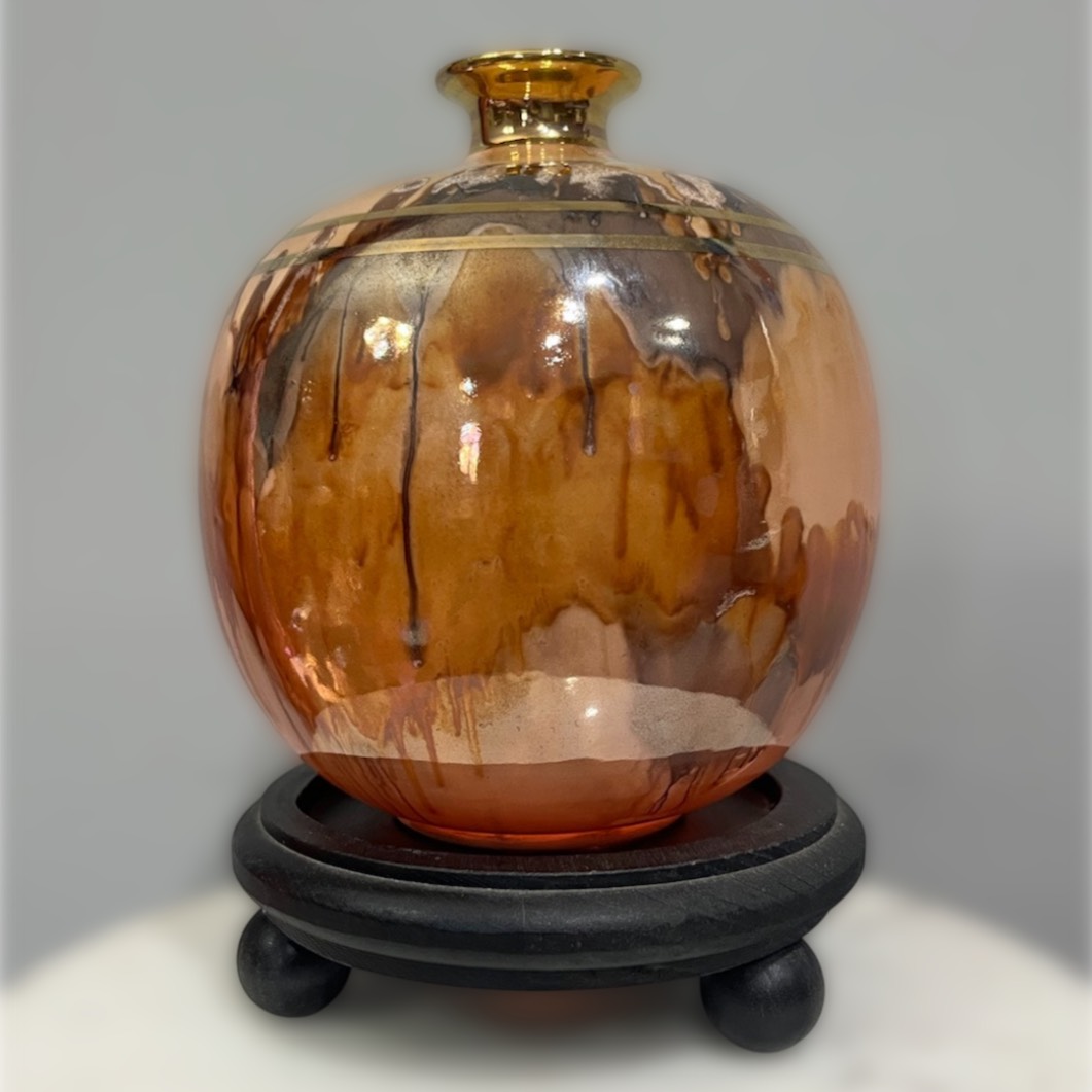 Unique Small Vintage Luster Drip Pottery Vase Nightlight Lamp w/ Gold ...