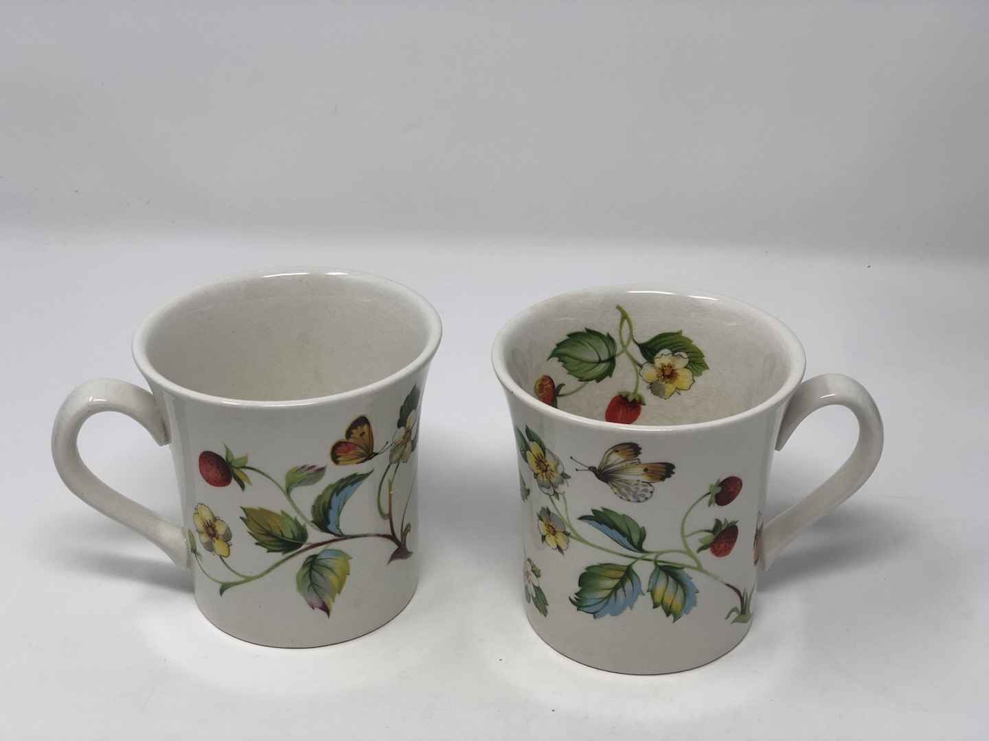 Old Foley Strawberry Pattern Pair of Bone China Mugs