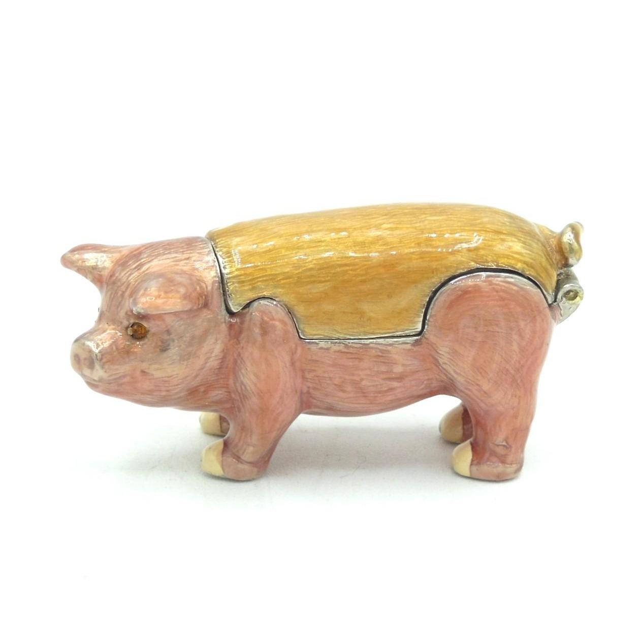 Vintage and ADORABLE Enameled Metal PIG Trinket Box!!