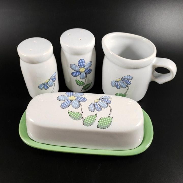 Vintage MCM McCoy DAISY Ceramic Creamer Shakers Butter Dish Serving Set ...