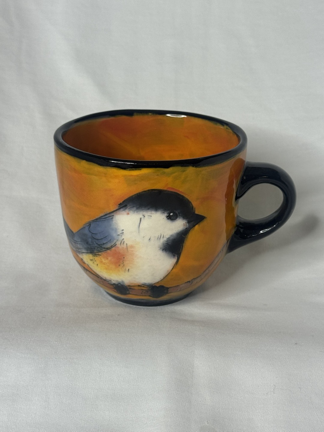 Hand Painted Rainbow Gate Pottery Ceramic Mug Chickadee Marked