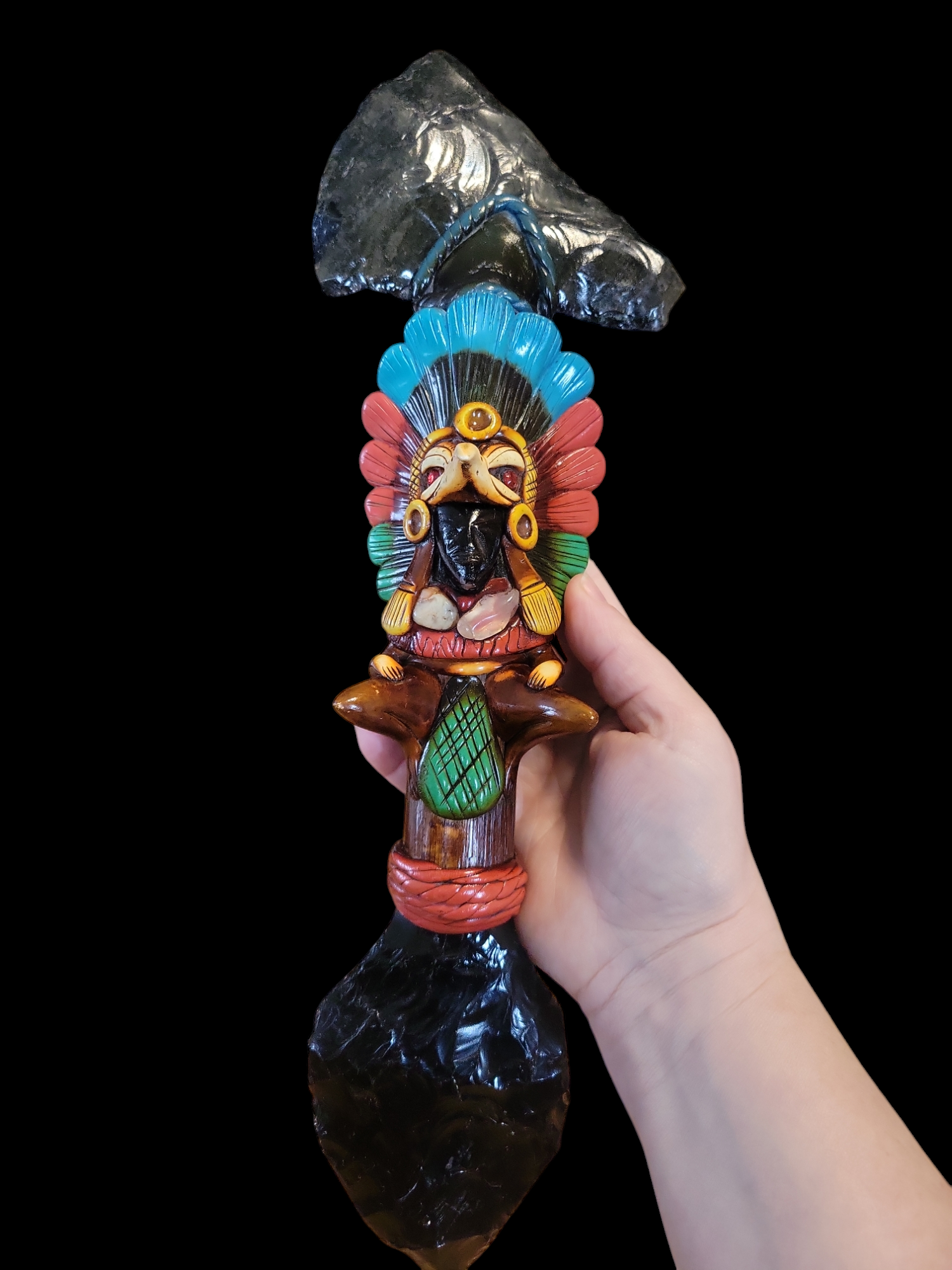 Mexican Aztec Eagle Warrior Obsidian Hatchet, Sparhead And Rainstick ...