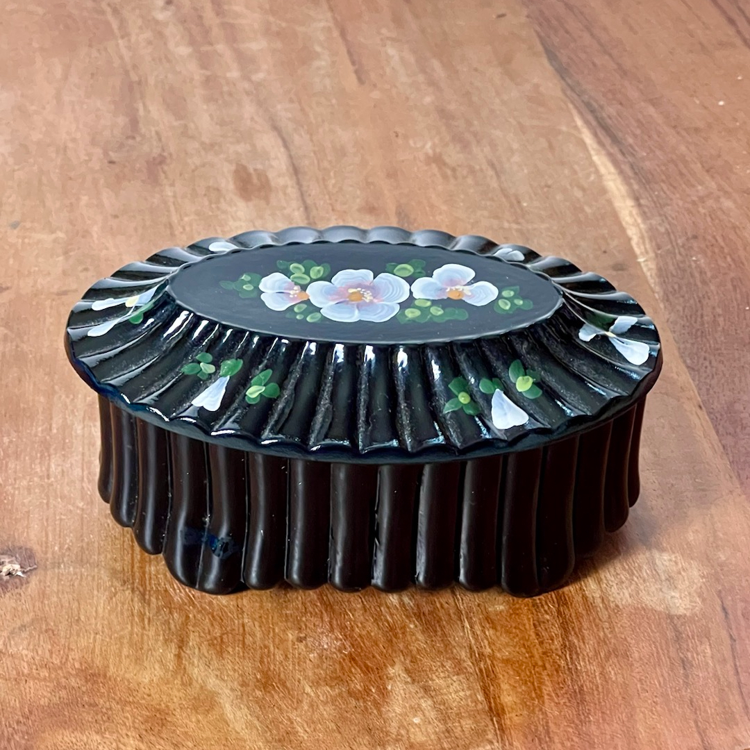 Fenton Black Hand Painted Trinket Box