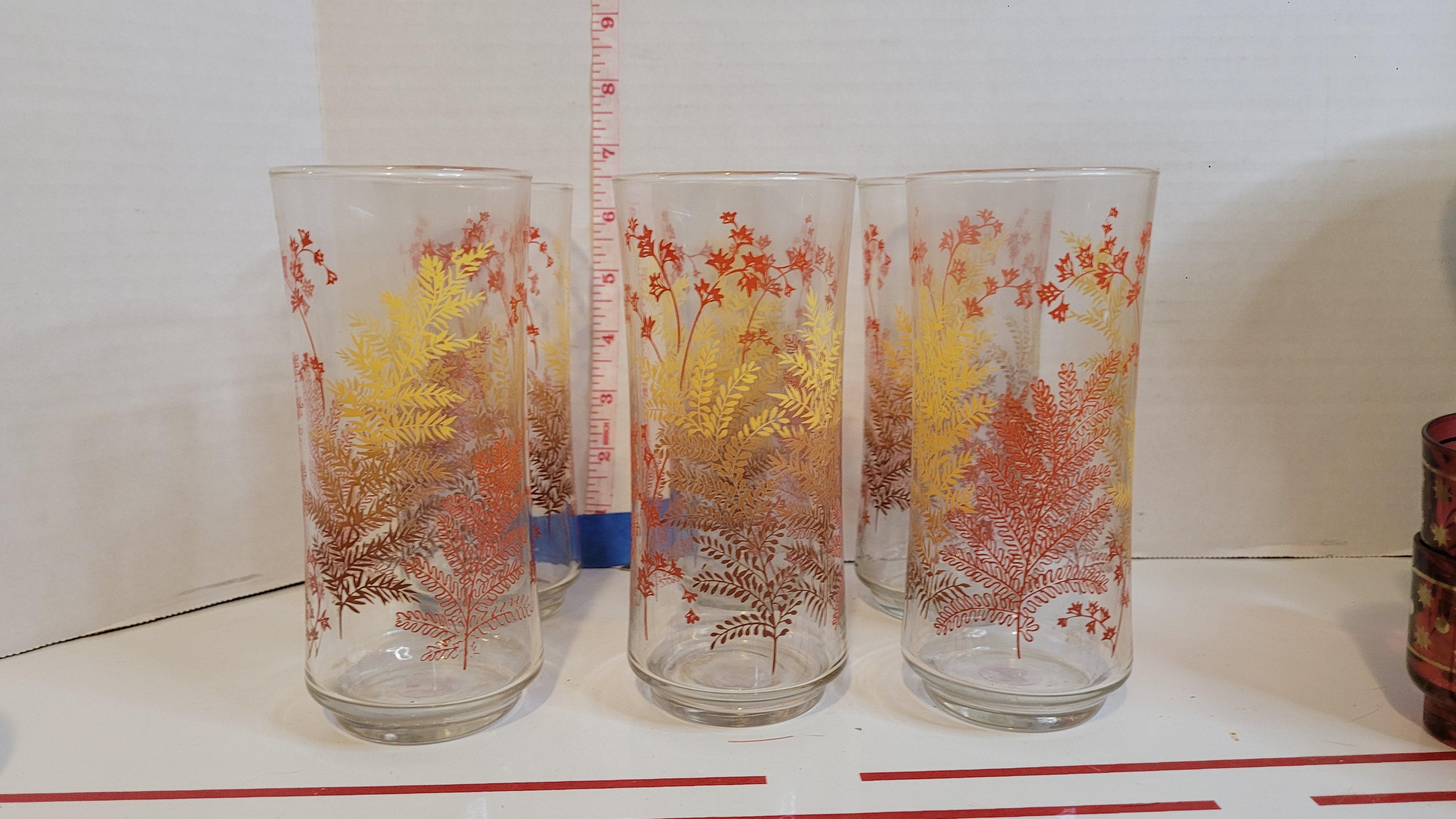 🍂set of 6 Libbey glasses with beautiful fall colored foilage!