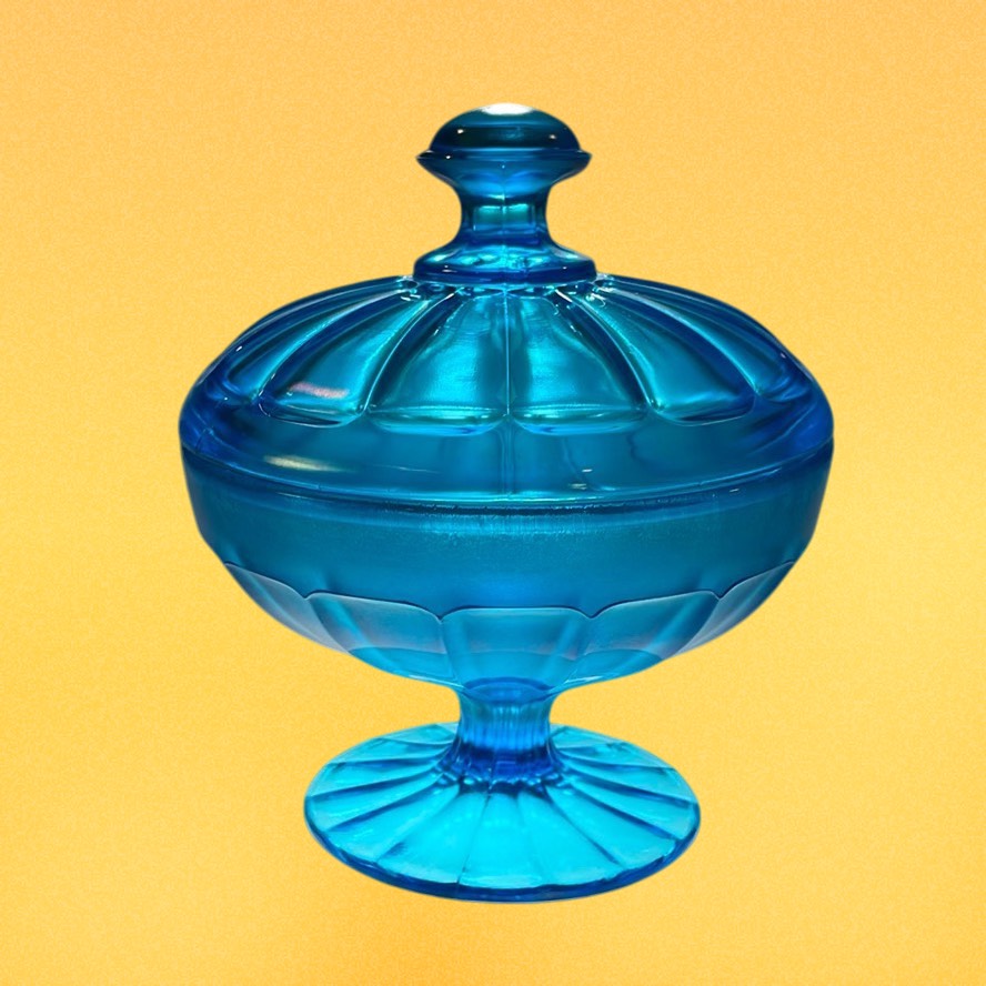 6.25" - Fenton 1920s Antique Stretch Glass Celeste Aqua Blue Iridescent ...