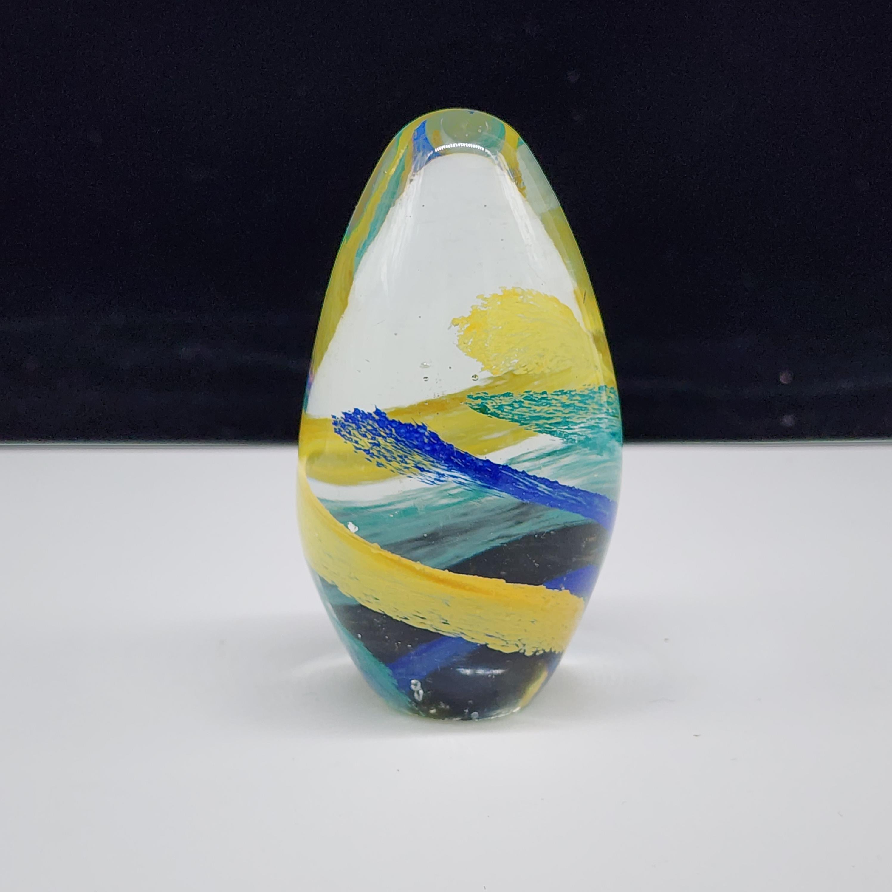 Handcrafted Glass Paperweight With Colorful Swirls - 3" Tall Made in China