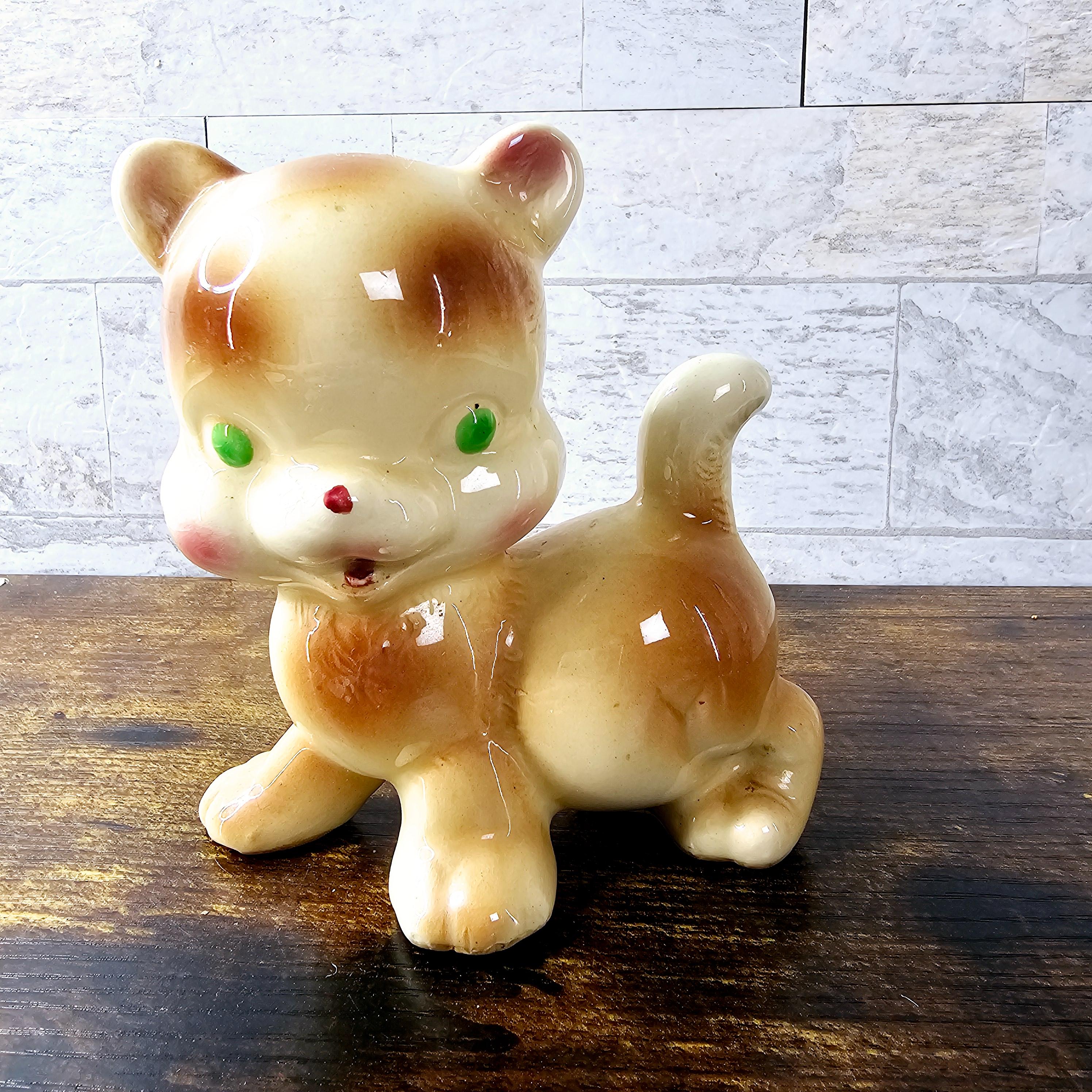 24 - Vintage 1950's Rempel Diamond Pottery Cuddles The Cat Green Eyes