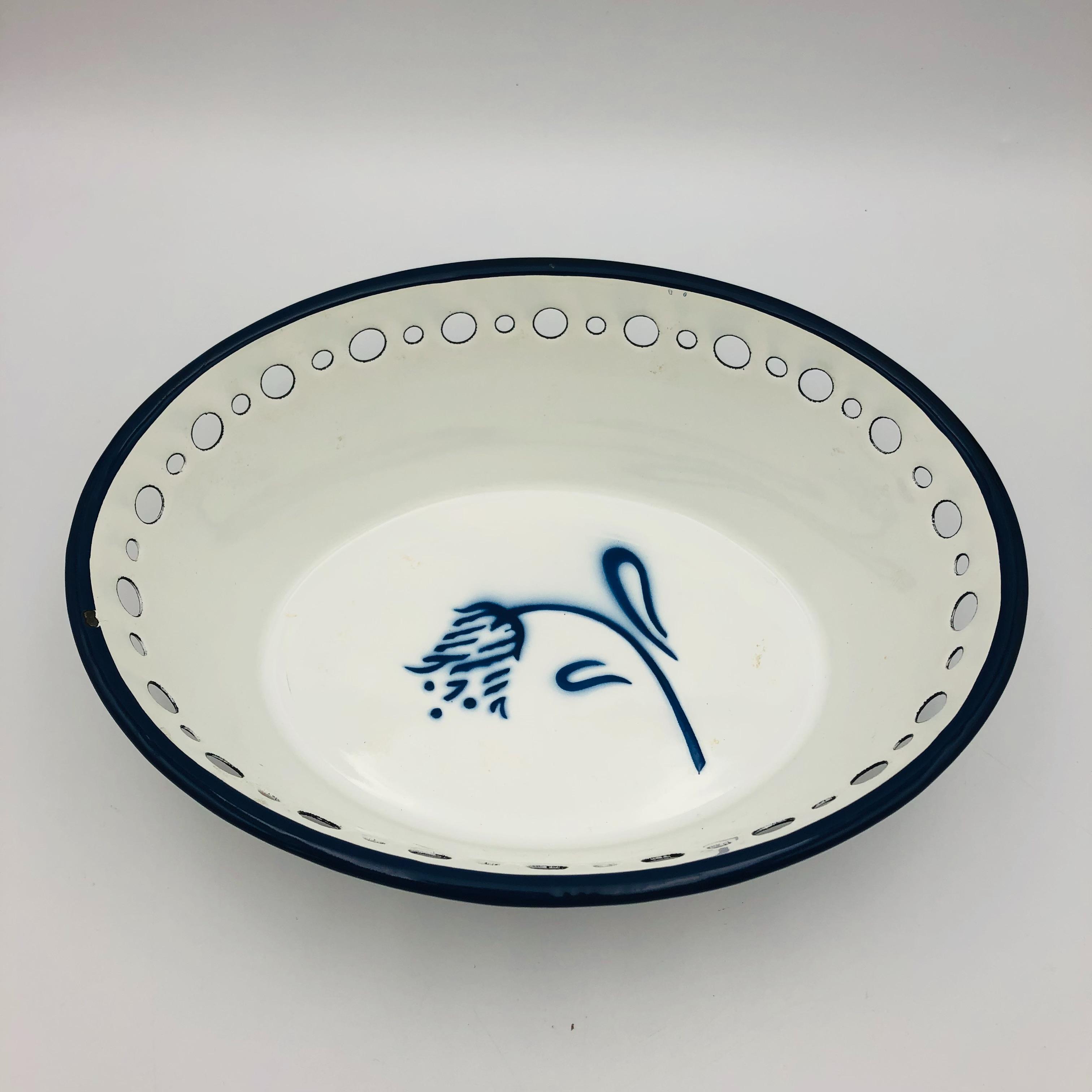 Ikea White Enamel Oval Shaped Bowl Dish Blue Edge Floral By Katarina ...