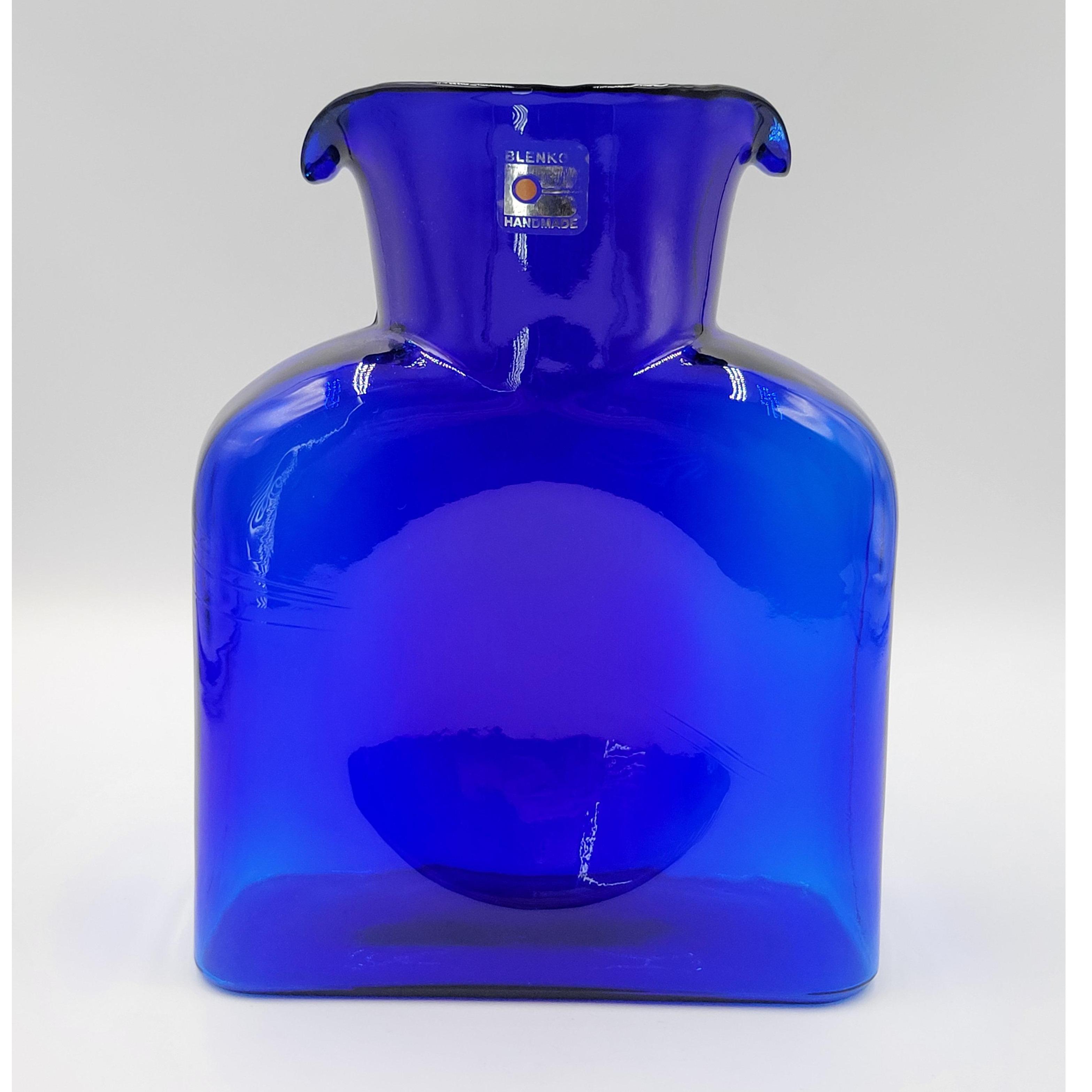 Vintage Blenko Glass 384 Double Spouted Water Bottle In Cobalt Blue